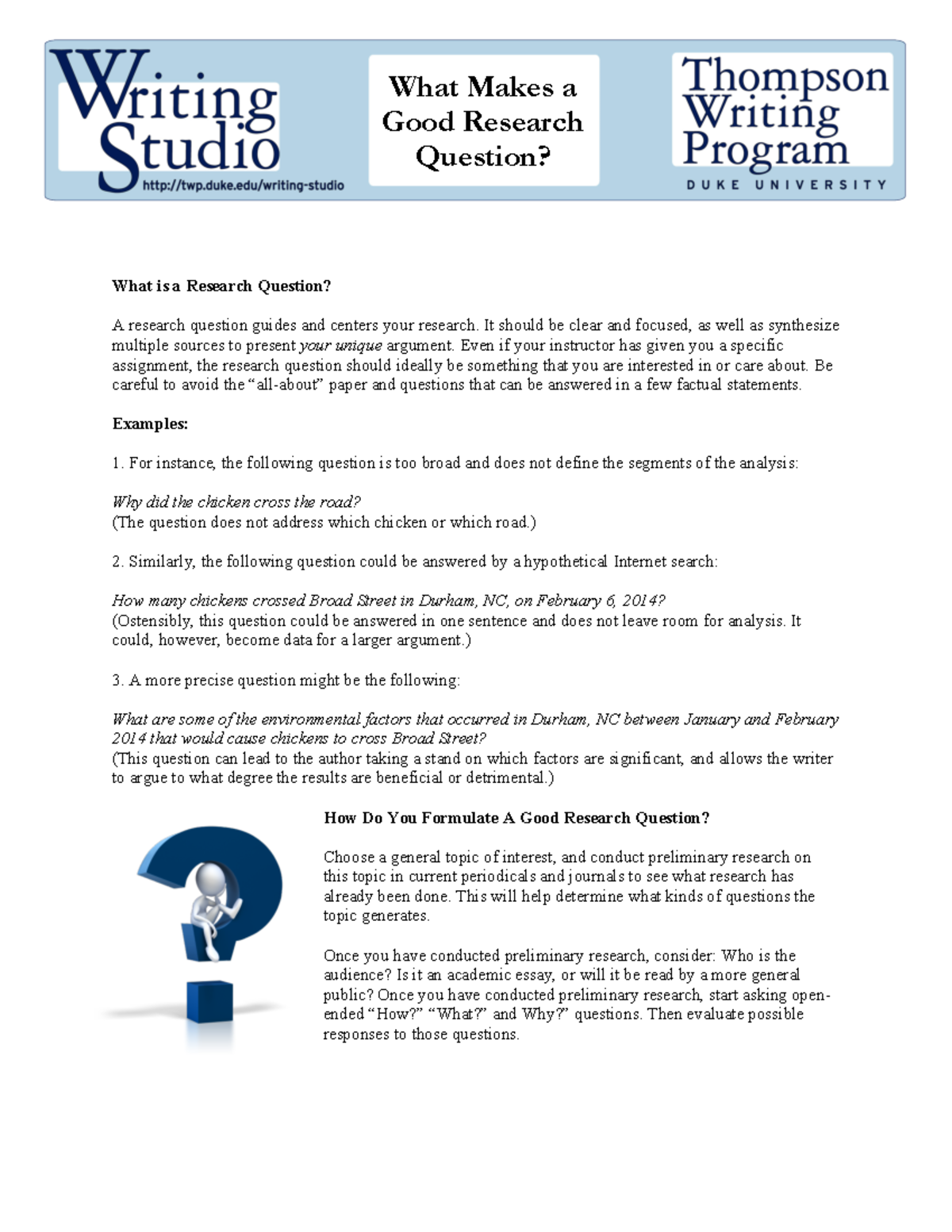 Research-Questions WS-handout - What Makes a Good Research Question ...