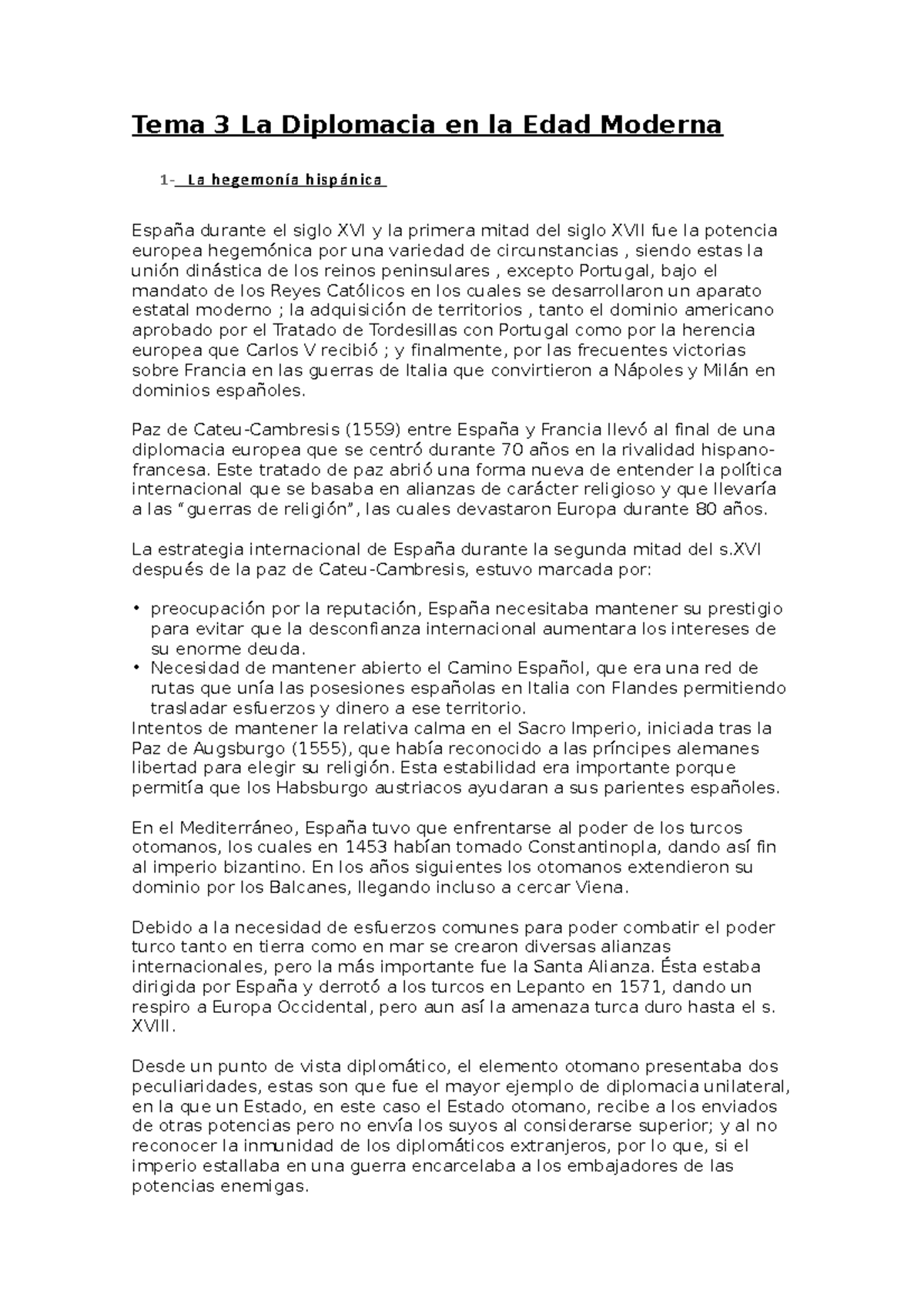 Apuntes tema 3 hª rii - Tema 3 La Diplomacia en la Edad Moderna 1- La ...