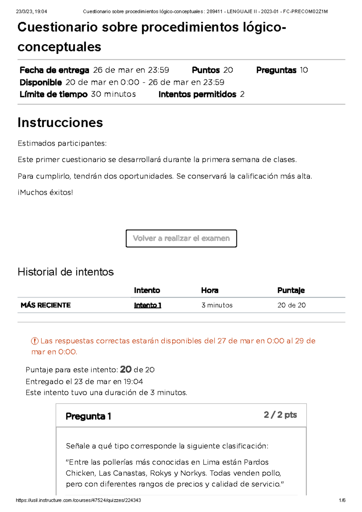 Cuestionario sobre procedimientos lógico-conceptuales 289411 - Lenguaje II - 2023-01 - FC ...