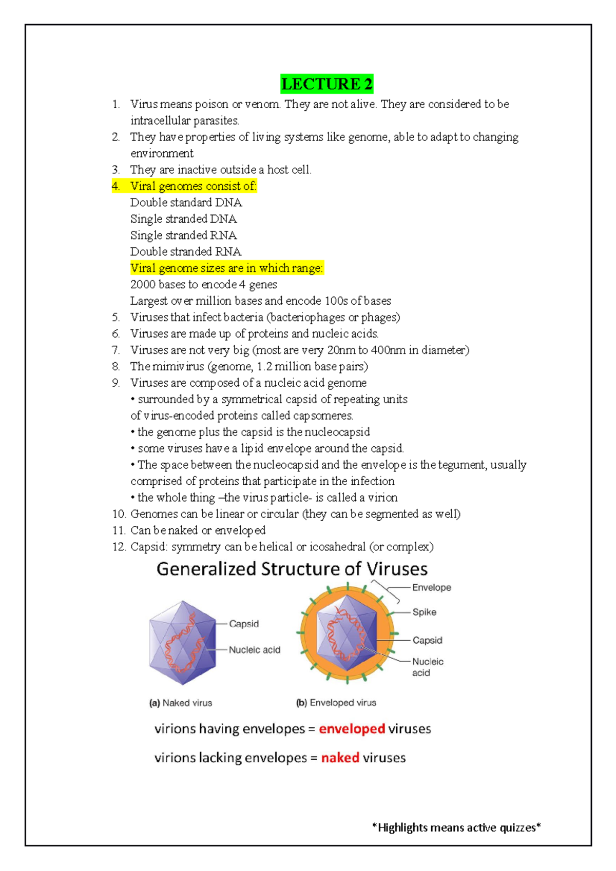 Virology notes - LECTURE 2 1. Virus means poison or venom. They are not ...