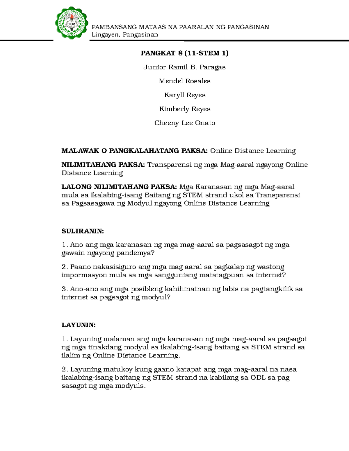 Ikawalong Pangkat Lingayen, Pangasinan Philippines - PANGKAT 8 (11-STEM ...