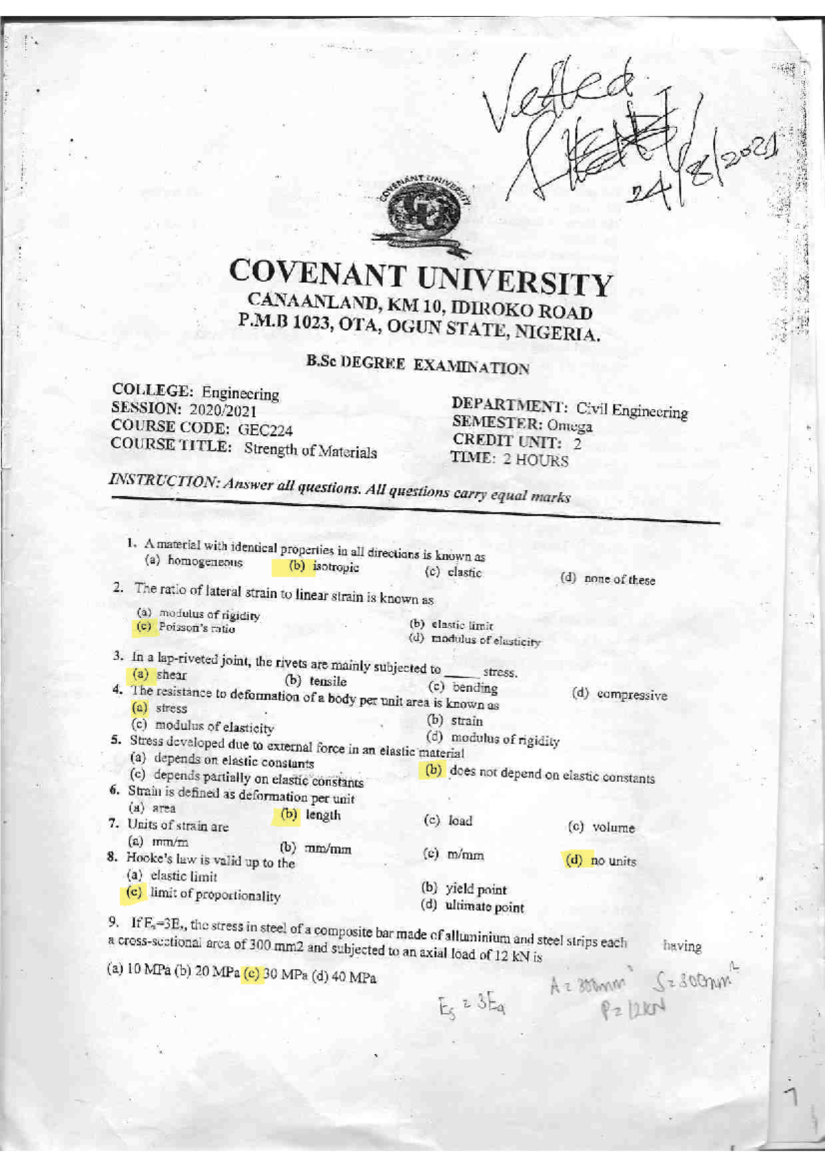 GEC 224 PQ EXAM 20-21 - past questions - Software Engineering - Studocu