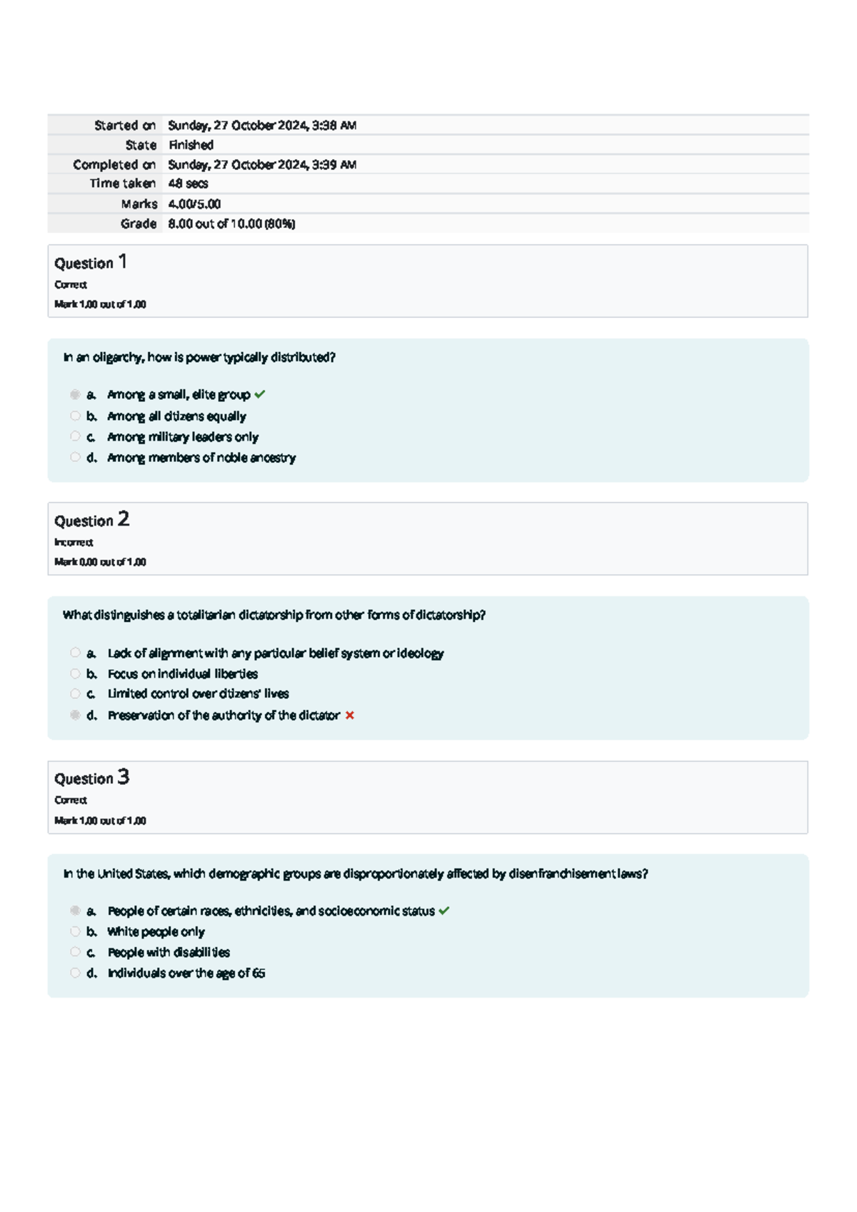 SOC 1502 Self-Quiz Unit 8 - St art ed on Sunday, 27 October 2024, 3:38 ...