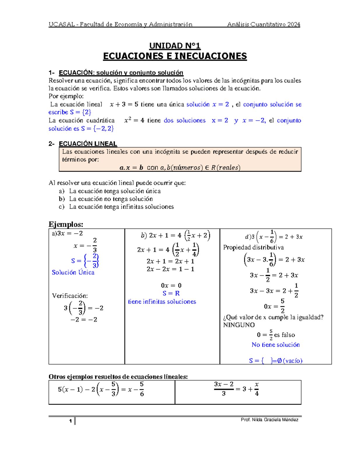 Unidad 1-2024 - Resumen Analisis Matematico I - UNIDAD N° ECUACIONES E ...