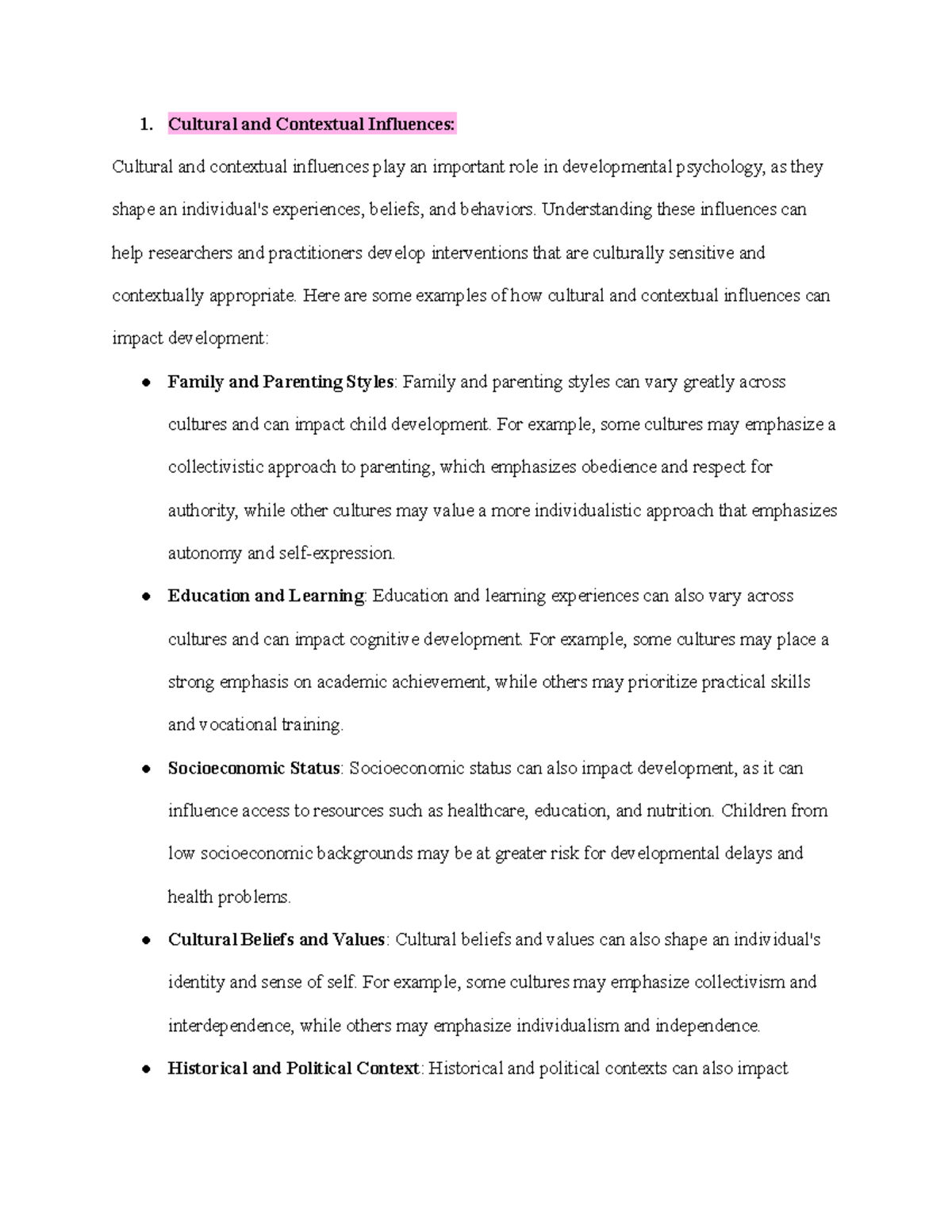 Notes On Dev. Psych Part9 - Cultural and Contextual Influences ...