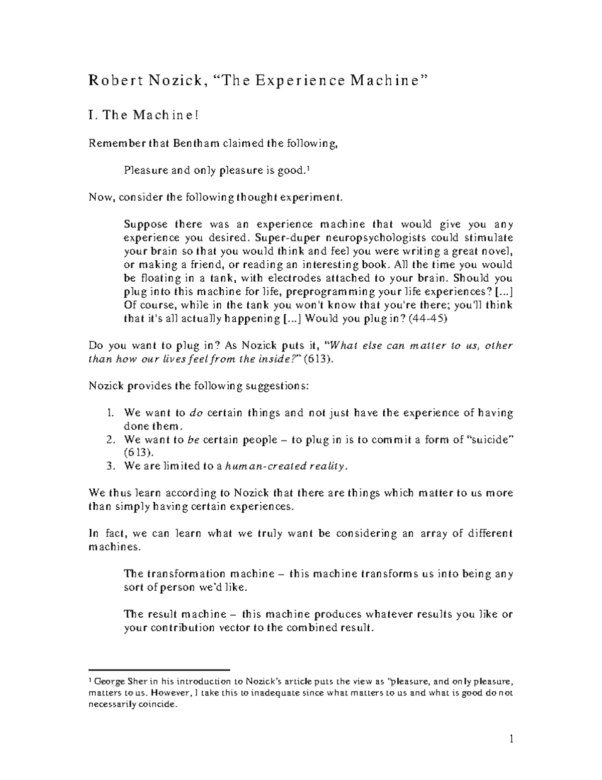 The experience machine -ethics by Robert Nozick - Advanced Philo-Social ...