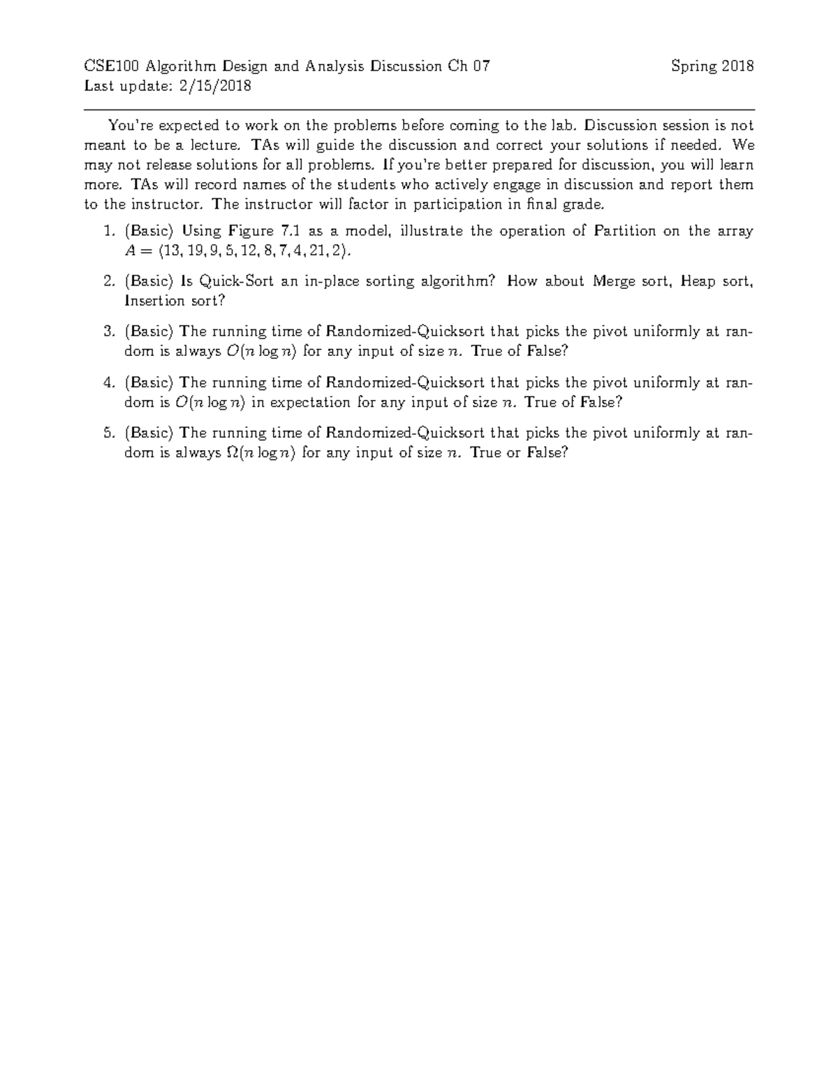 Discussion Ch07 Professor Sungjim Im Cse100 Algorithm Design And Analysis Discussion Ch 07 8328