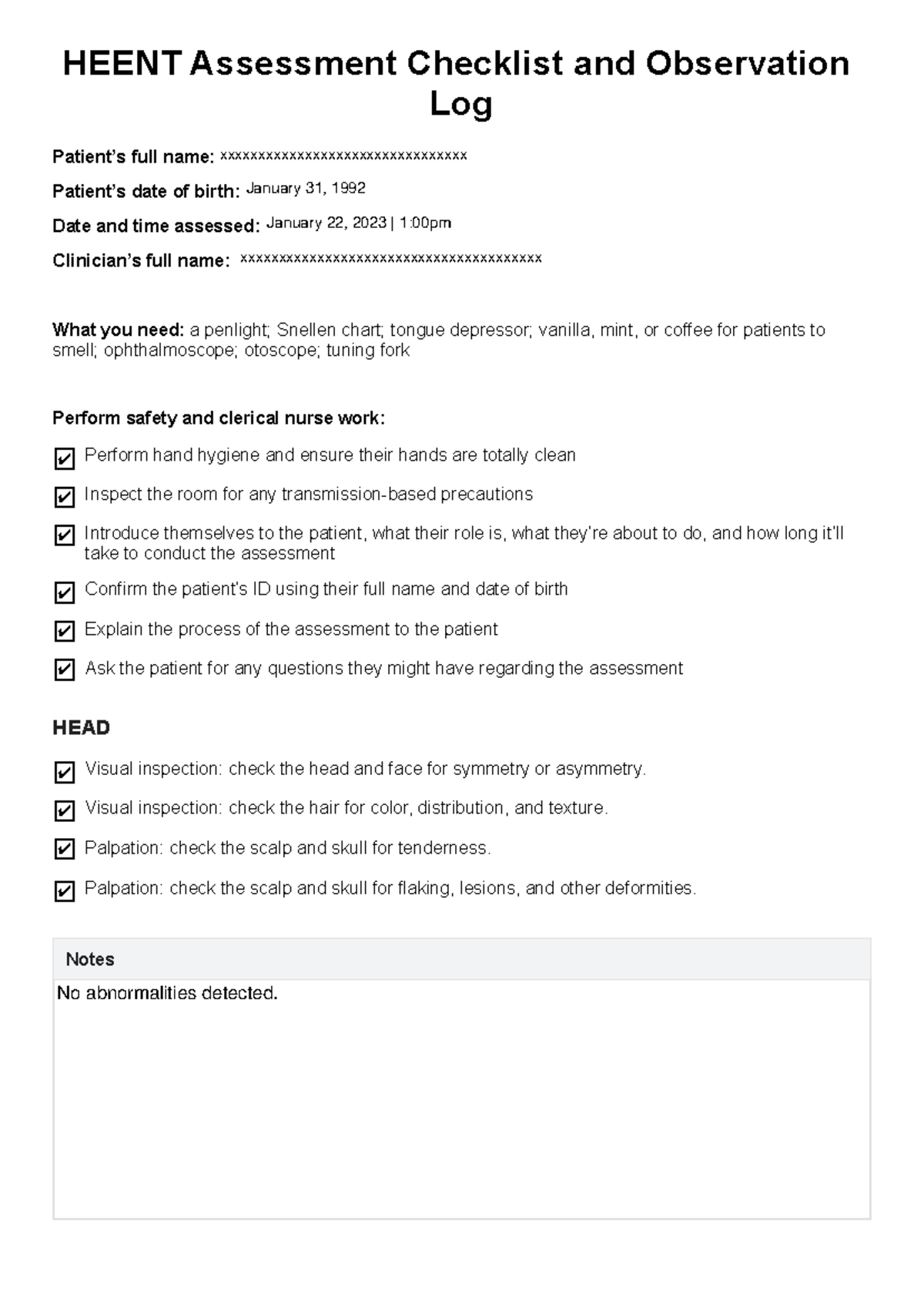 Heent-assessment-example - HEENT Assessment Checklist and Observation ...