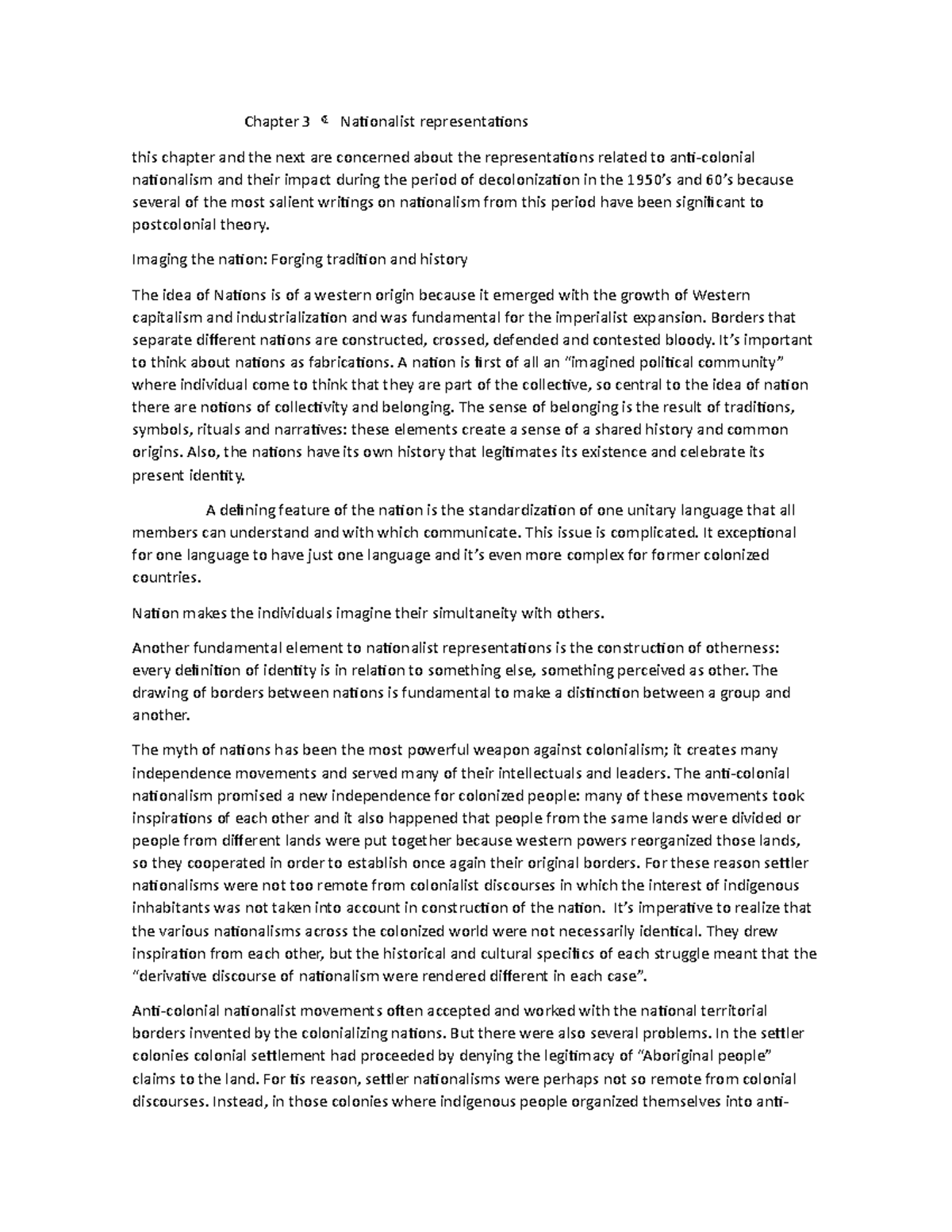 Chapter 3 Beginning Postcolonialism - Chapter 3 Nationalist ...