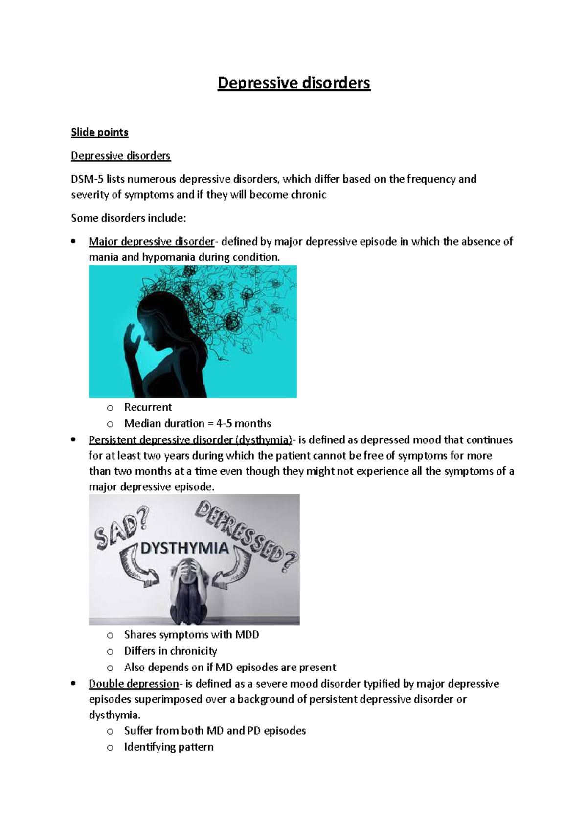 Abnormal psych presentation points - Depressive disorders Slide points ...