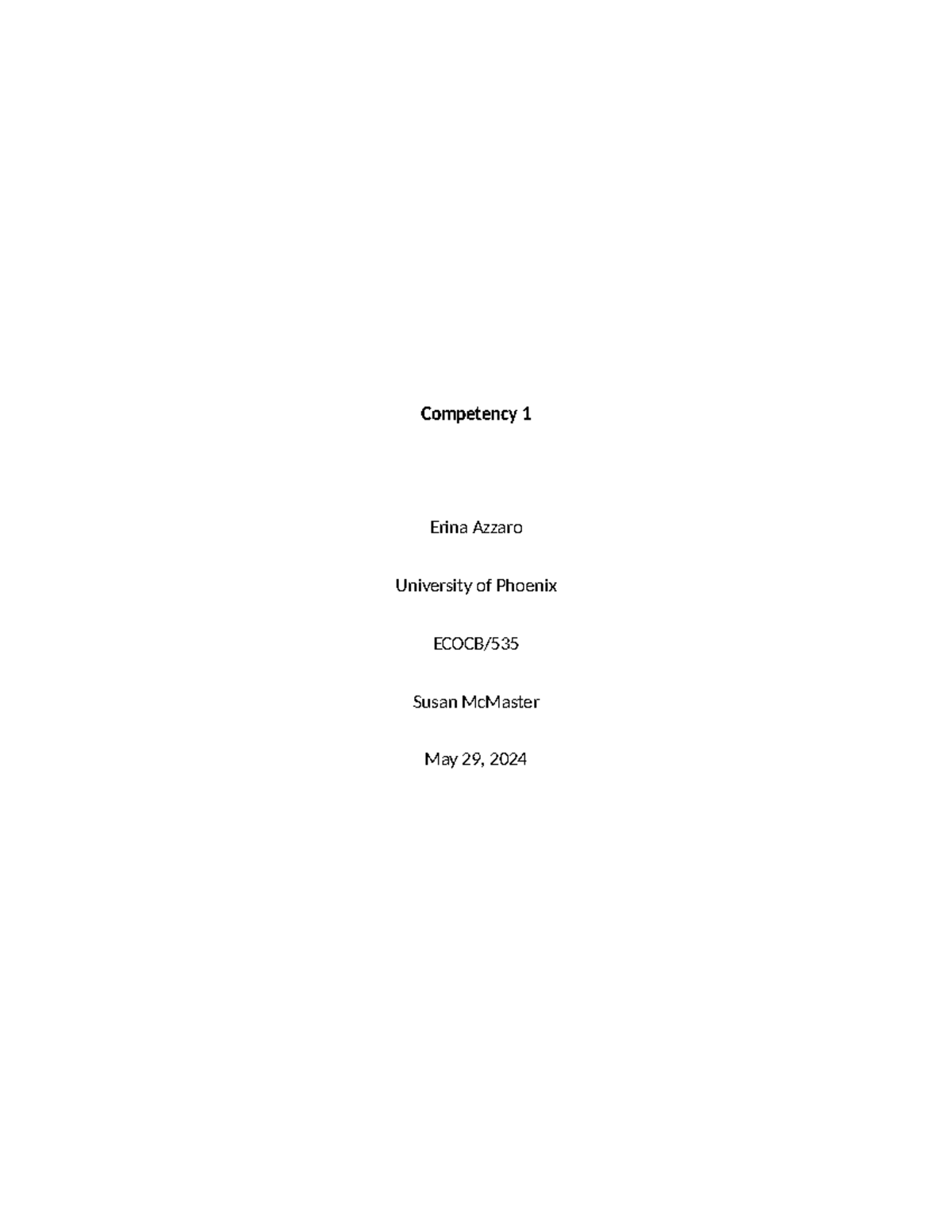 Ecocb 535 Competency 1 EA Amended 6 - Competency 1 Erina Azzaro ...