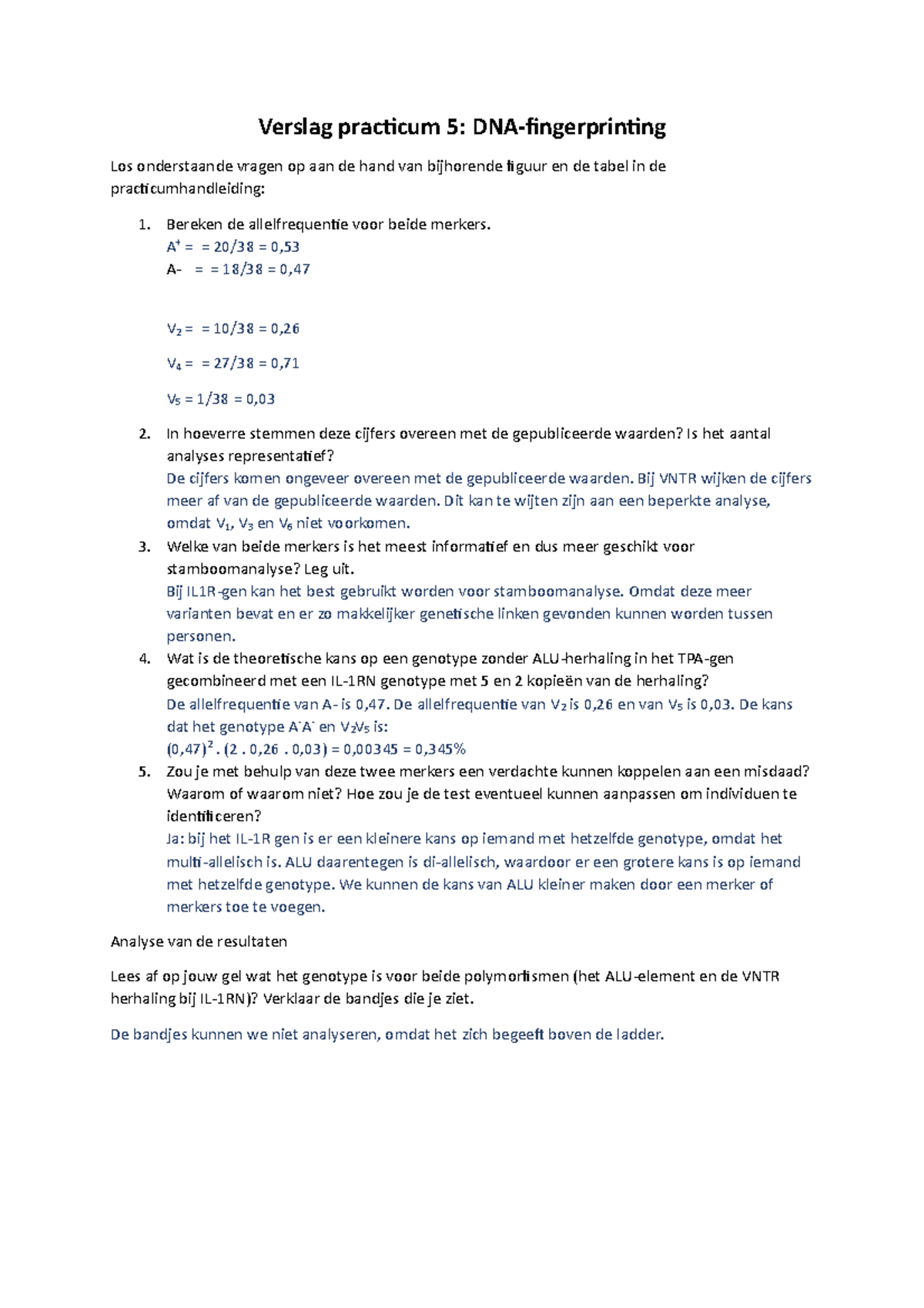 Verslag genetica en genomica practicum 5 DNA-fingerprinting - Verslag ...