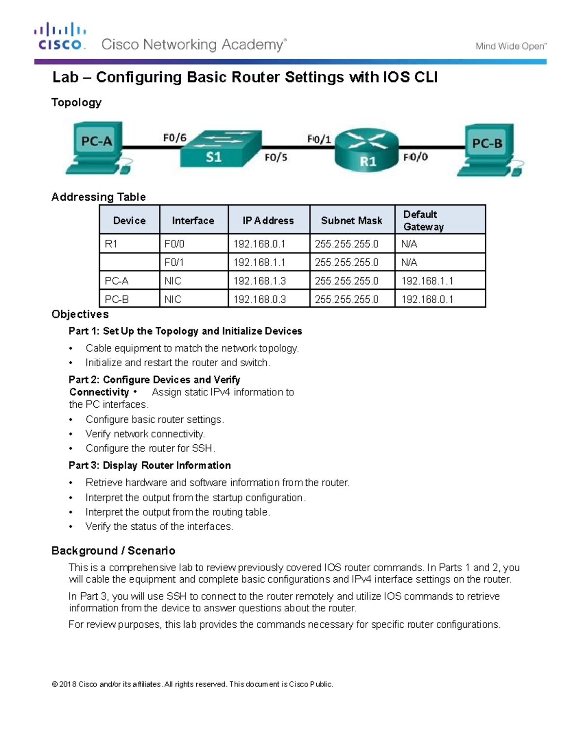 Lab3 - sumbmit and get full mark - Topology Addressing Table Device Interface IP Address Subnet ...