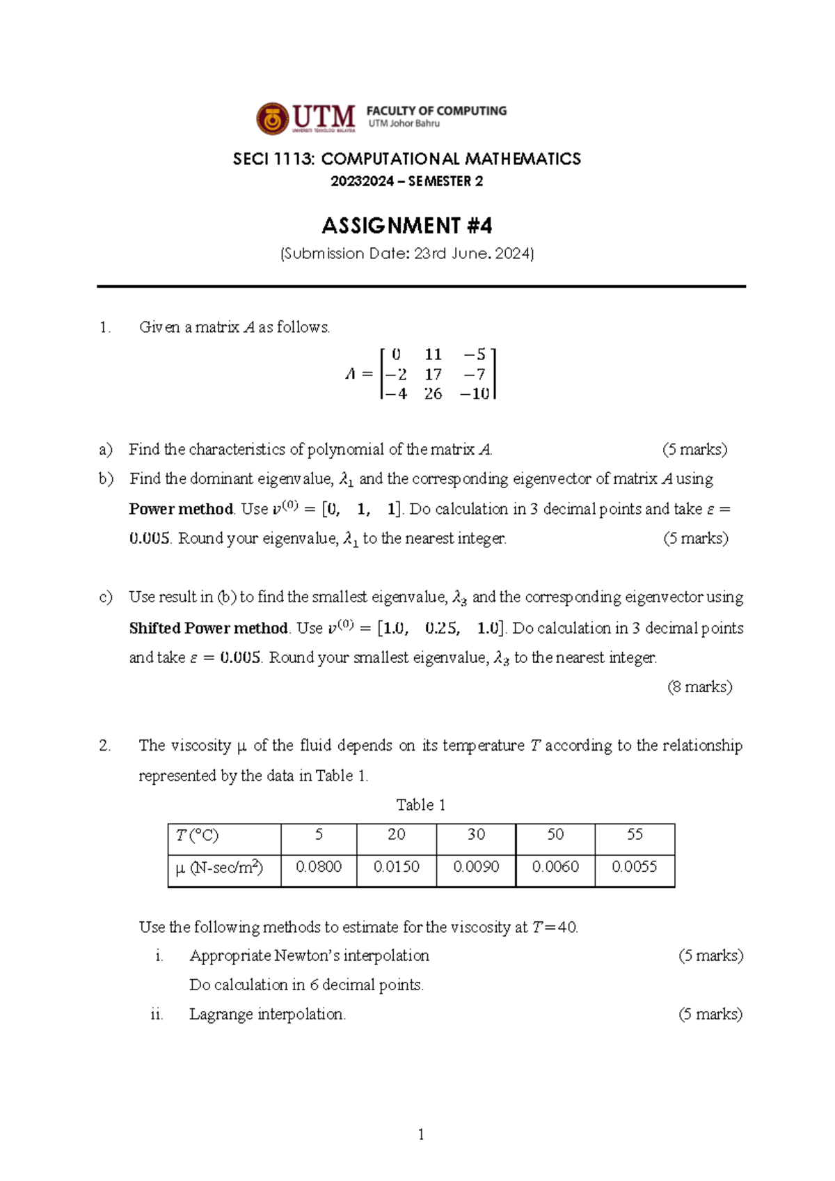 SECI1113 CM 2324s2 Asg#4 - 1 SECI 1113: COMPUTATIONAL MATHEMATICS 20232024 – SEMESTER 2 ...