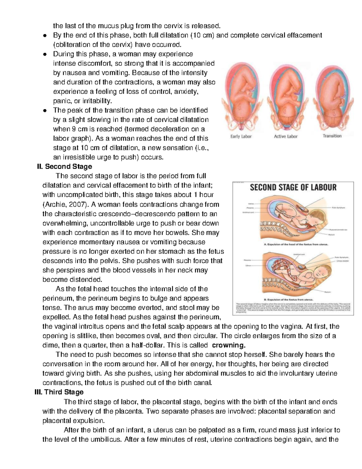 Second Stage - the last of the mucus plug from the cervix is released ...