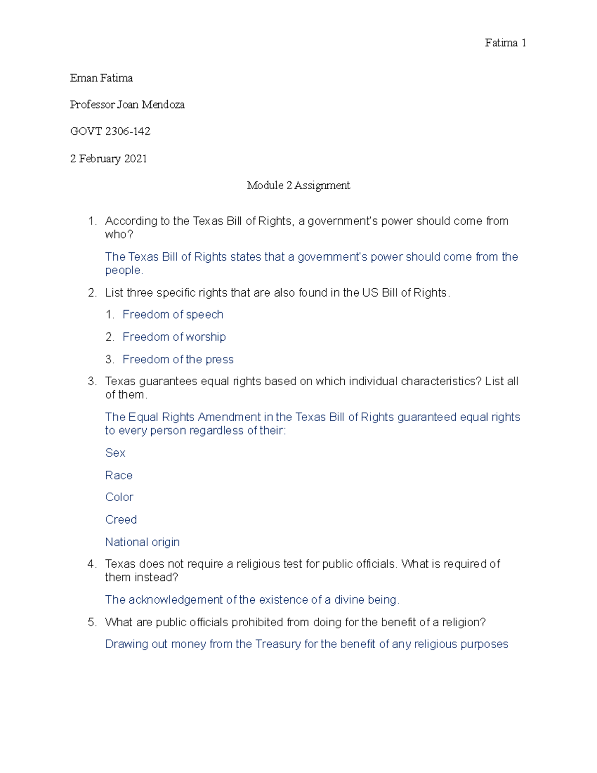Government M2 Assignment - Fatima 1 Eman Fatima Professor Joan Mendoza ...