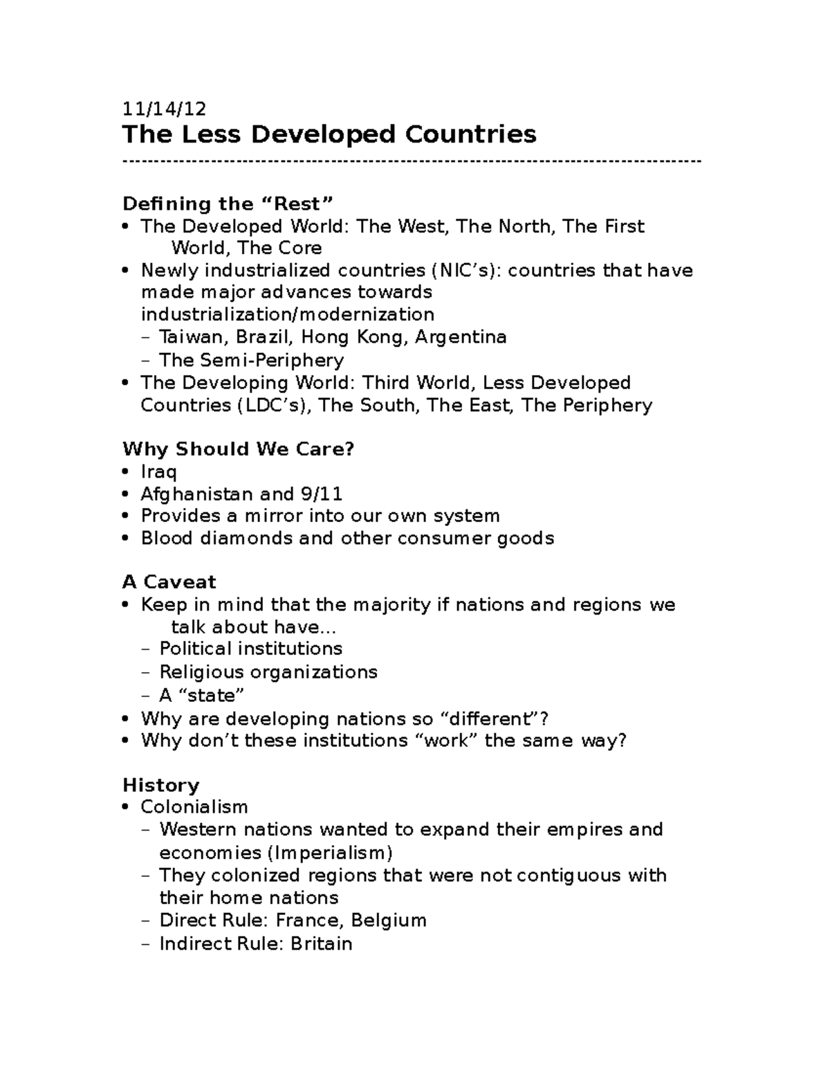 Lecture 9 - The Less Developed Countries 11-14-12 - 11/14/12 The Less ...