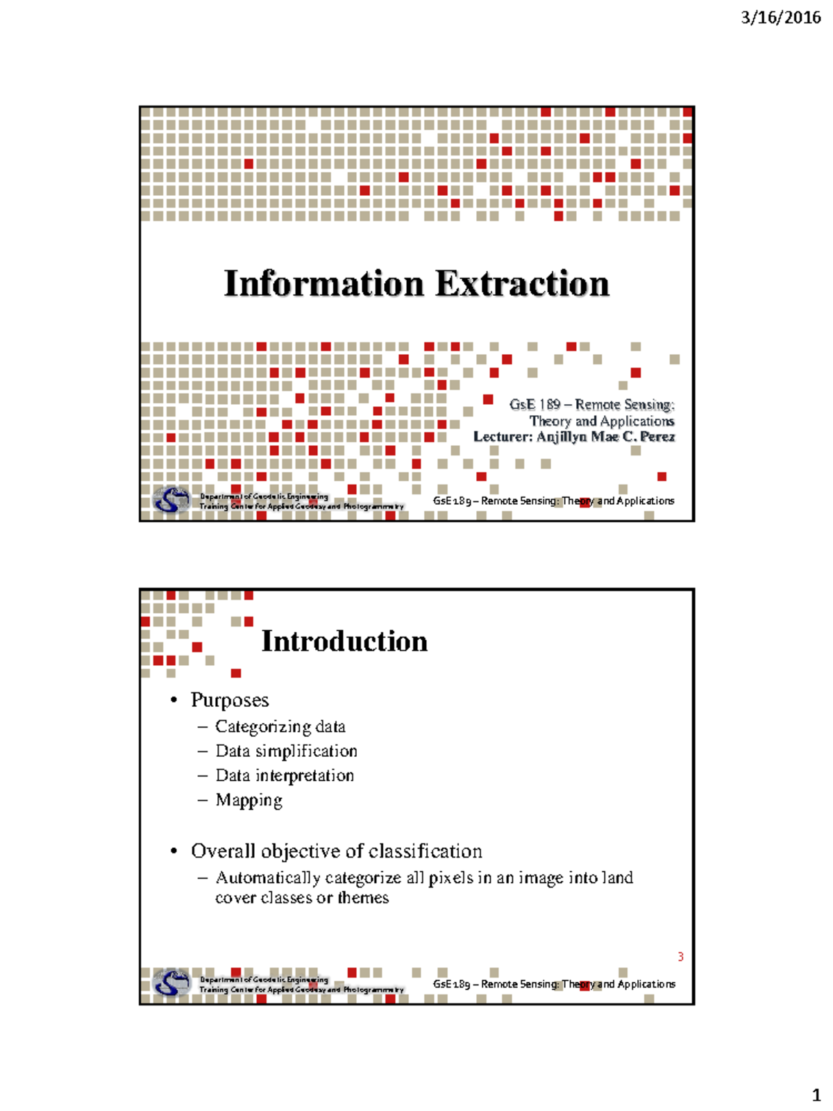 Gs E 189 Lecture 10 Image Information Extraction - Department of ...