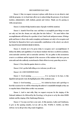 444284154 Recognition day Emcee Script - Convocation Script A blessed ...