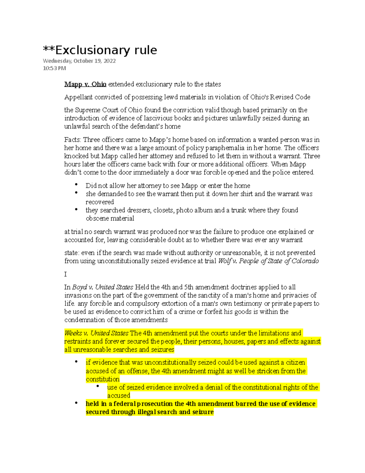 Exclusionary rule - **Exclusionary rule Wednesday, October 19, 2022 10: ...