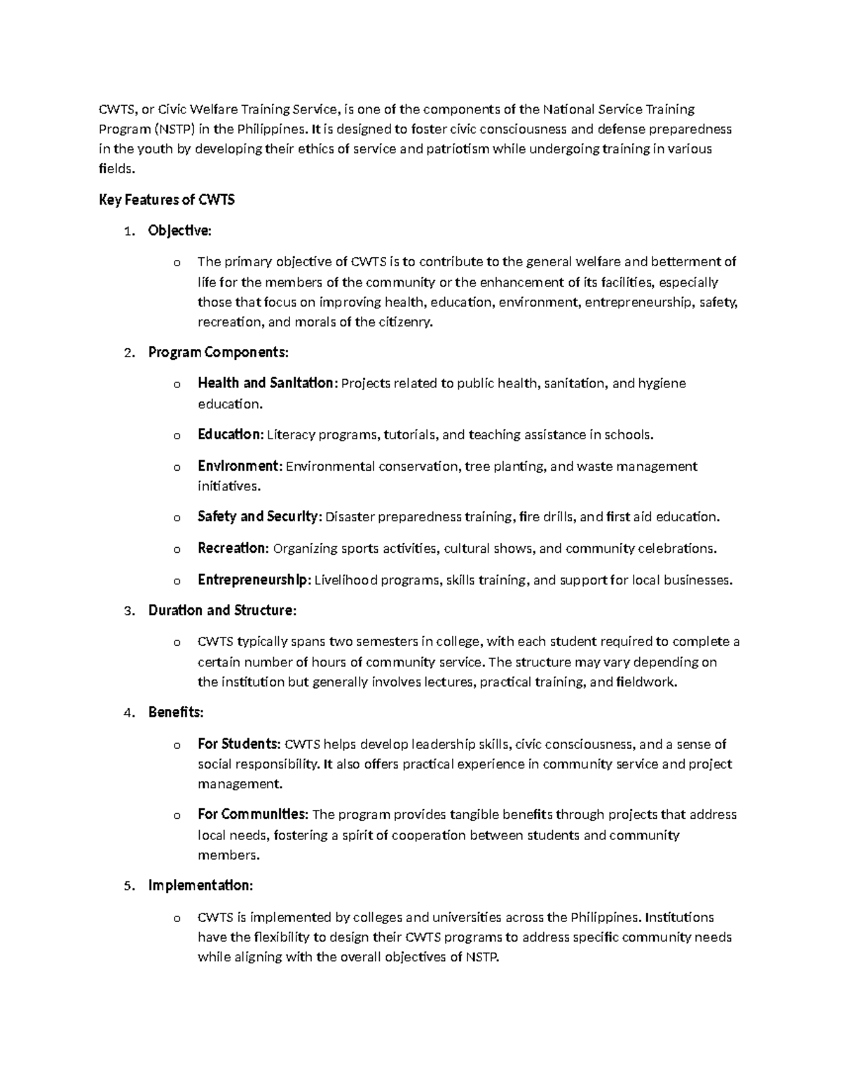 CWTS- Intro - CWTS, or Civic Welfare Training Service, is one of the ...