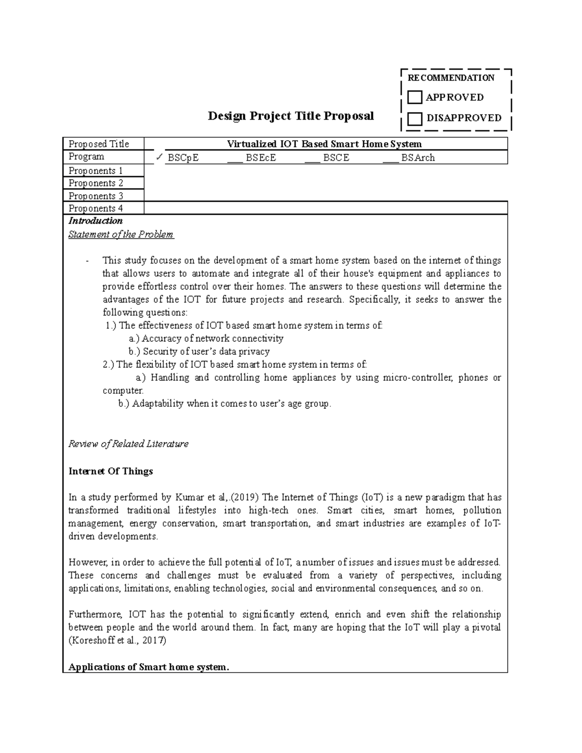 Virtualized IOT Based smart home system - Design Project Title Proposal ...