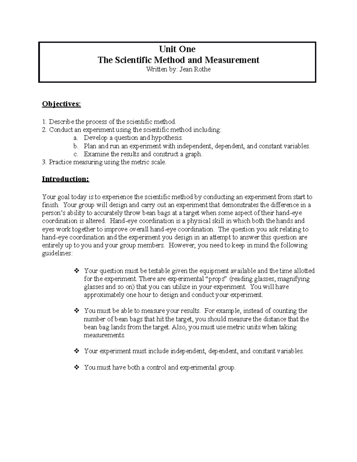 Unit 1 Scientific Method - Unit One The Scientific Method and ...