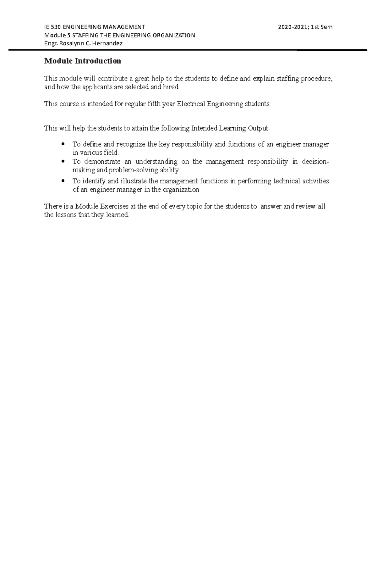 Module 5 Staffing THE Engineering Organization - Module 5 STAFFING THE ...