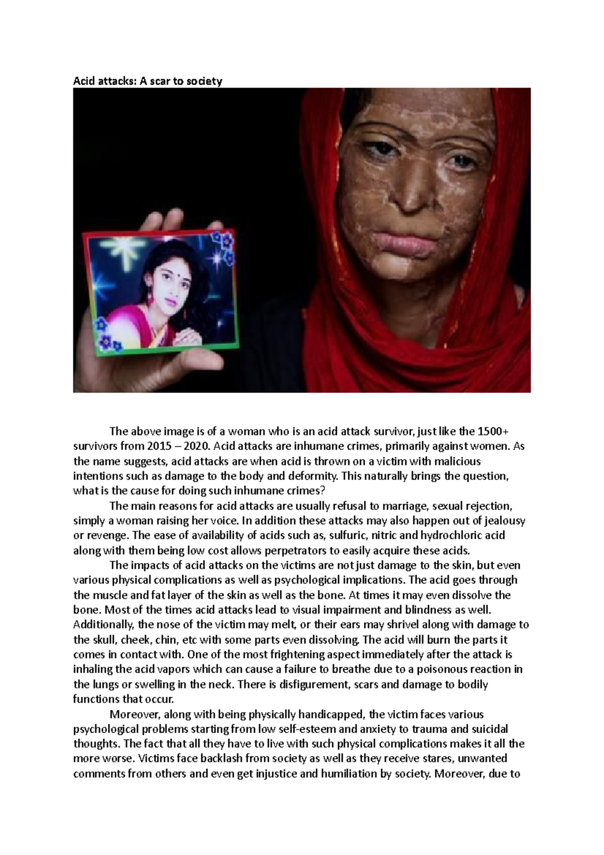 Acid attacks - Acid attacks are inhumane crimes, primarily against ...