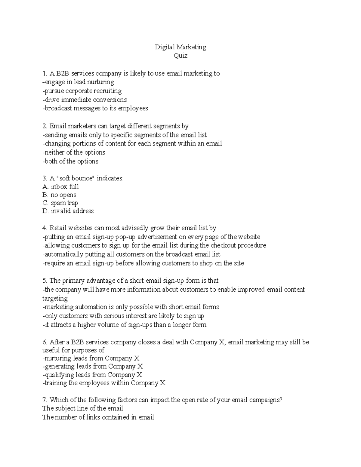 Quiz email mkting - Students can practice using these MCQs. - Digital ...