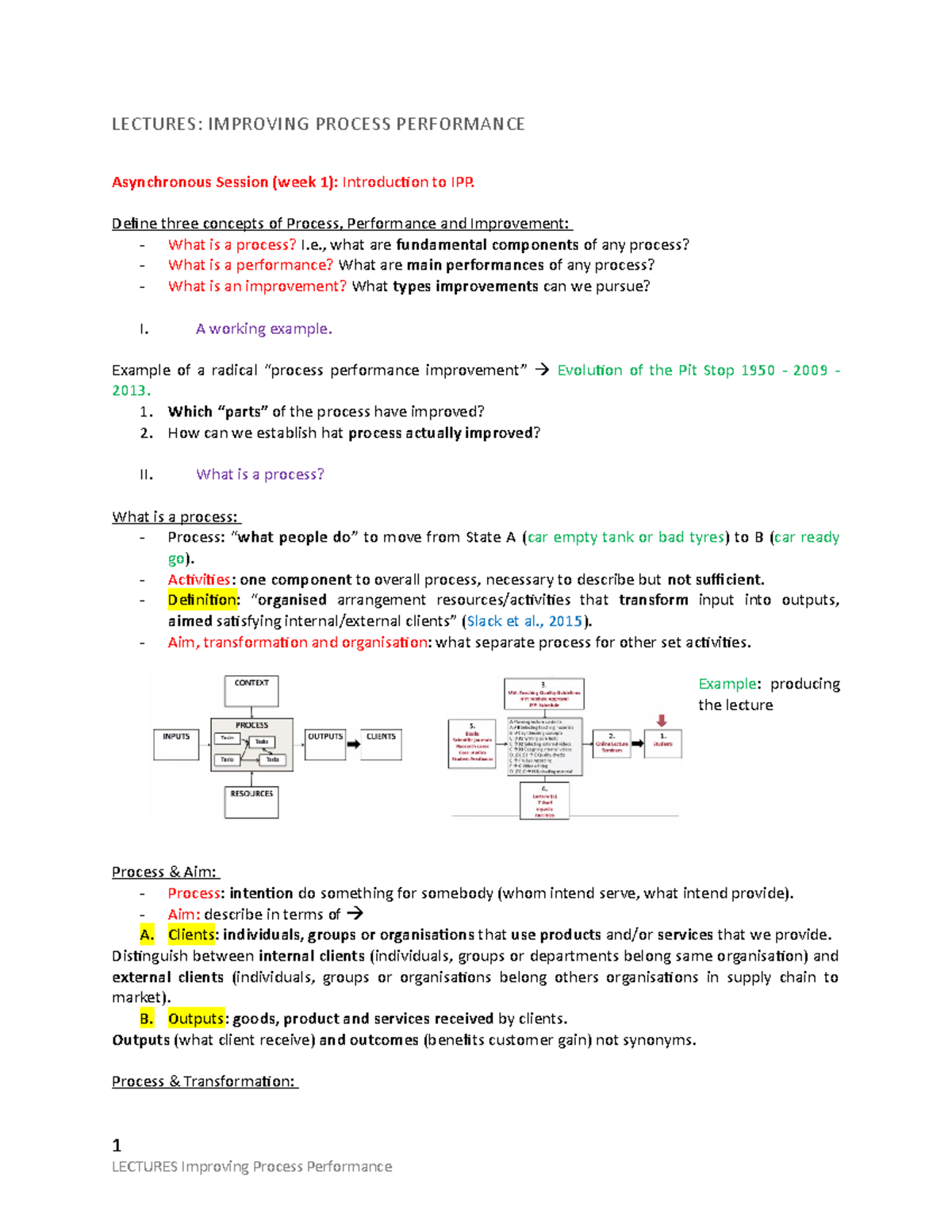 Lectures Improving Process Performance - LECTURES: IMPROVING PROCESS ...