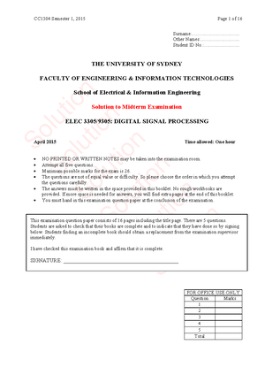 Tutorial 3Soln - tut work - ELEC3305, Semester 1 – 2020 Digital Signal Processing Craig Jin ...