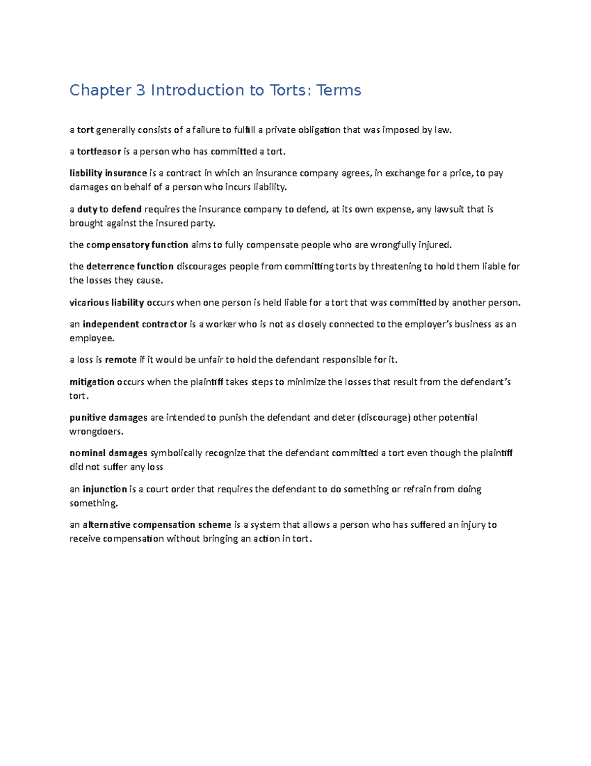 Chapter 3 Introduction to Torts Terms - Chapter 3 Introduction to Torts ...
