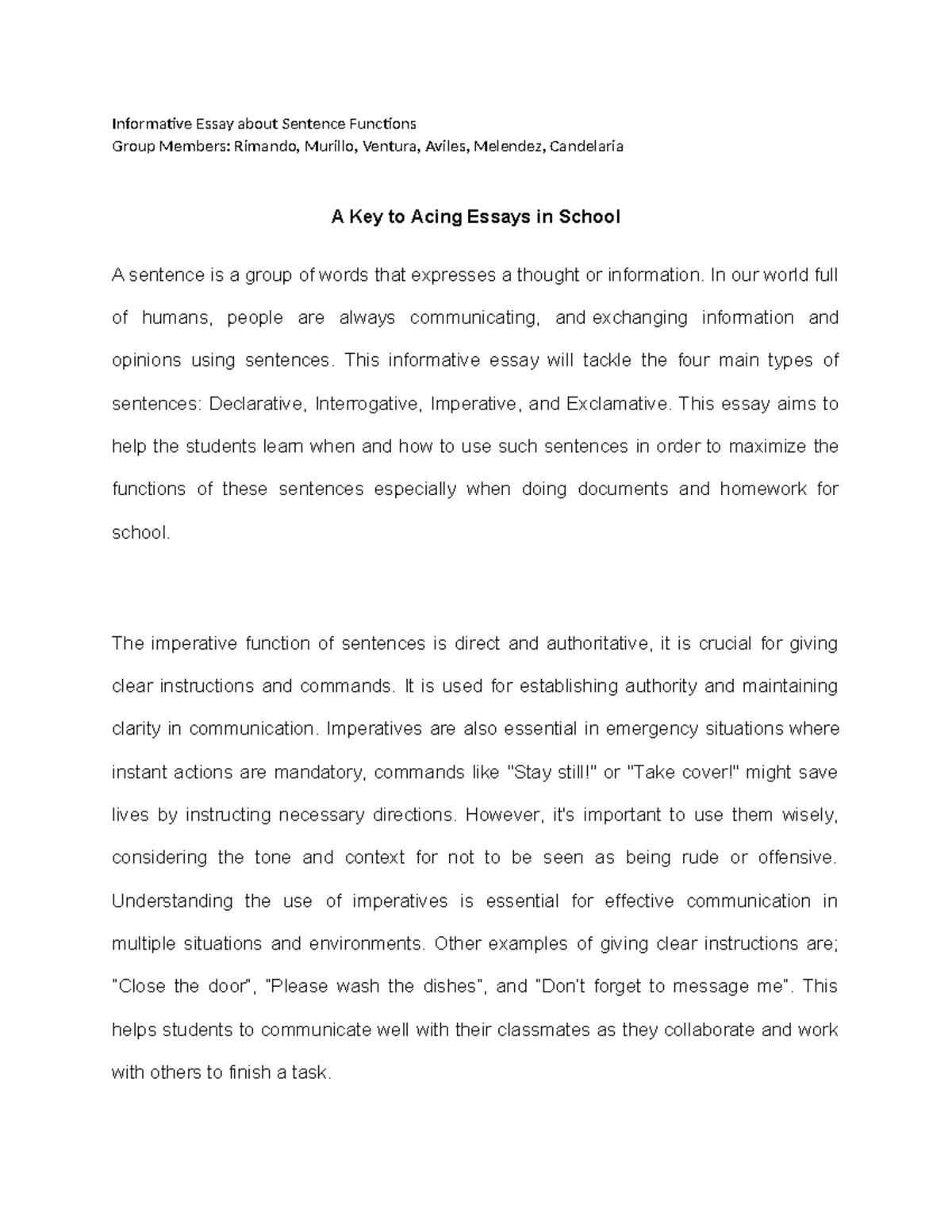 Informative Essay about Sentence Functions - In our world full of ...