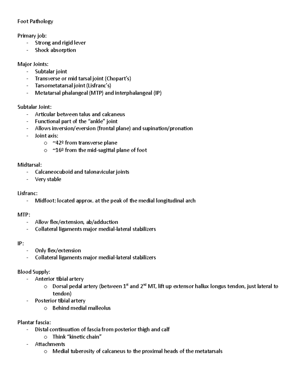 Foot Pathology - Foot unit notes - ATTR 502 - EWU - Studocu