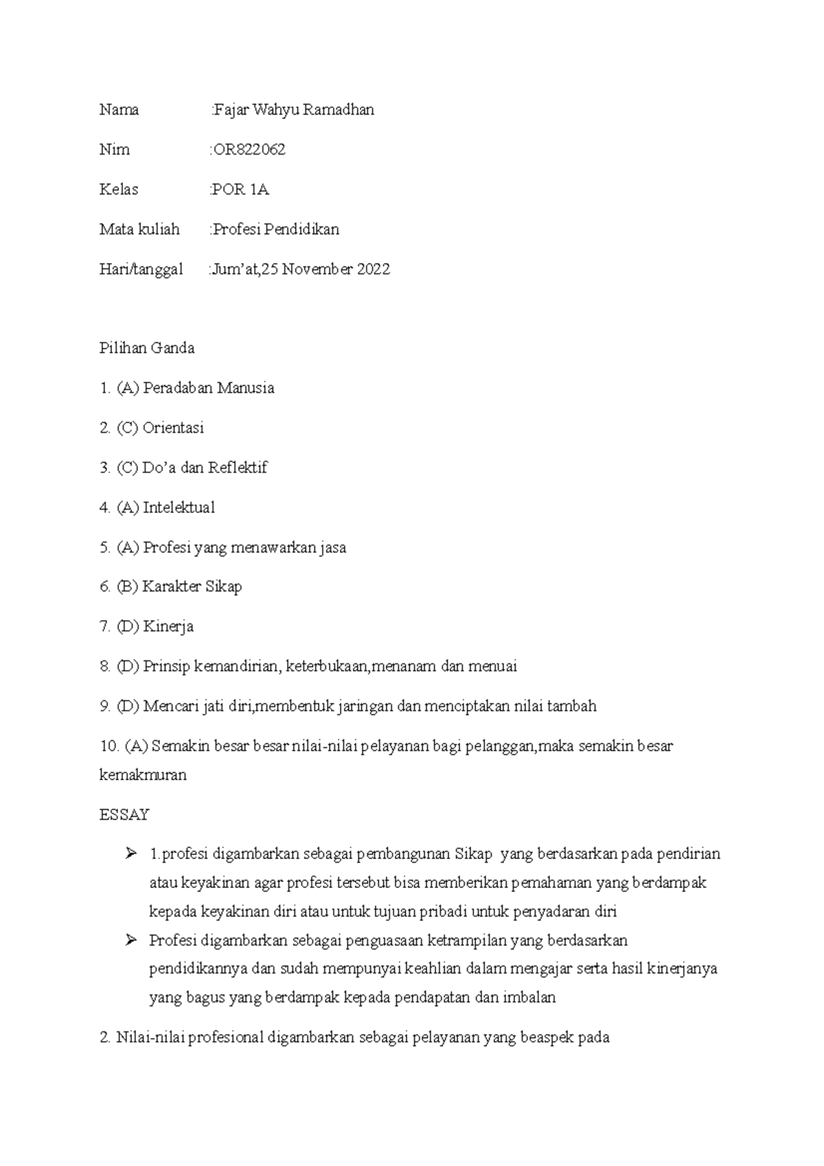 UTS Profesi Pendidikan Fajar Wahyu Ramadhan OR822062 - Nama :Fajar ...