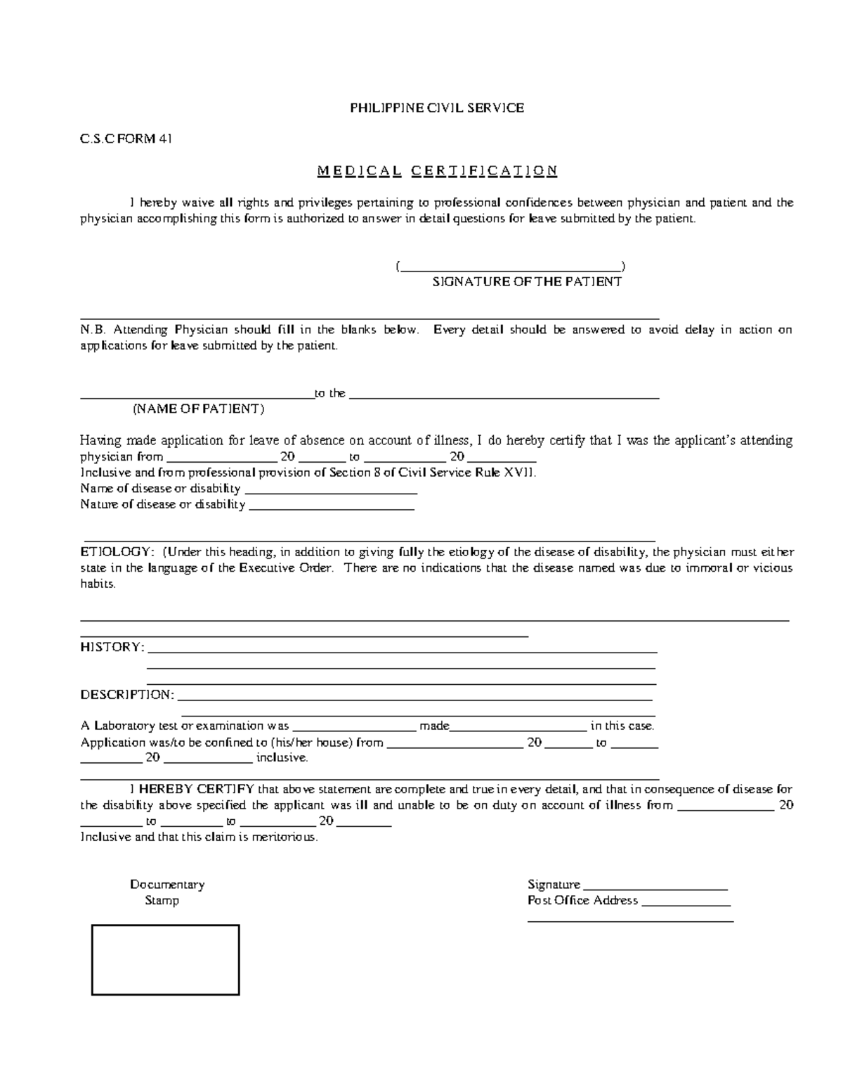 CSC Form 41 (Medical Certificate for Leaves) - PHILIPPINE CIVIL SERVICE ...