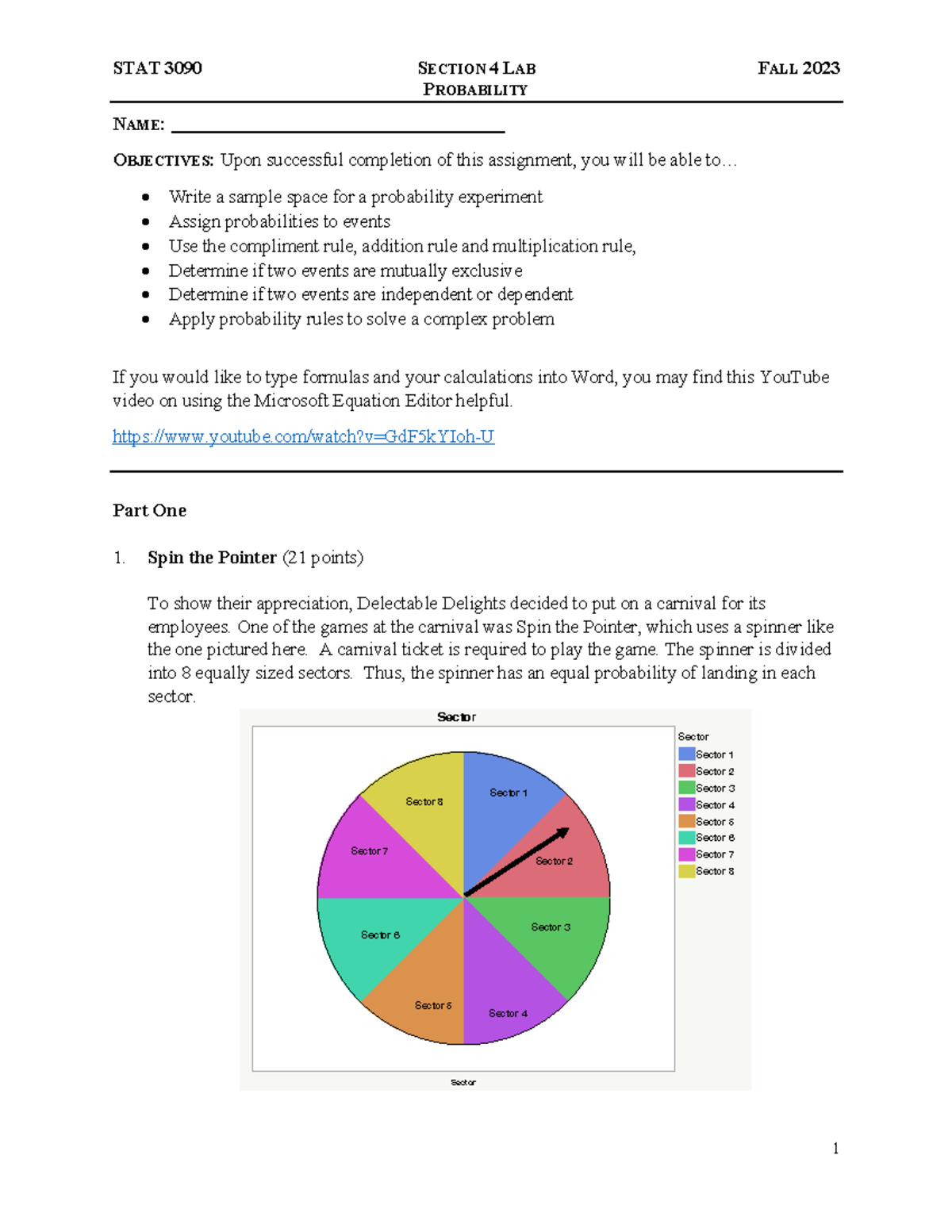 Section 4 Lab - sec 4 lab - PROBABILITY N AME: OBJECTIVES: Upon ...