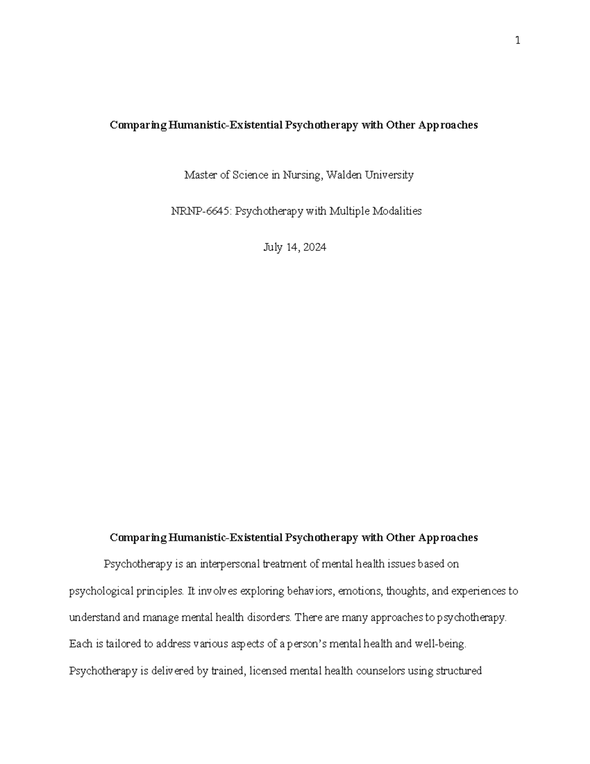 Comparing Humanistic-Existential Psychotherapy with Other Approaches ...