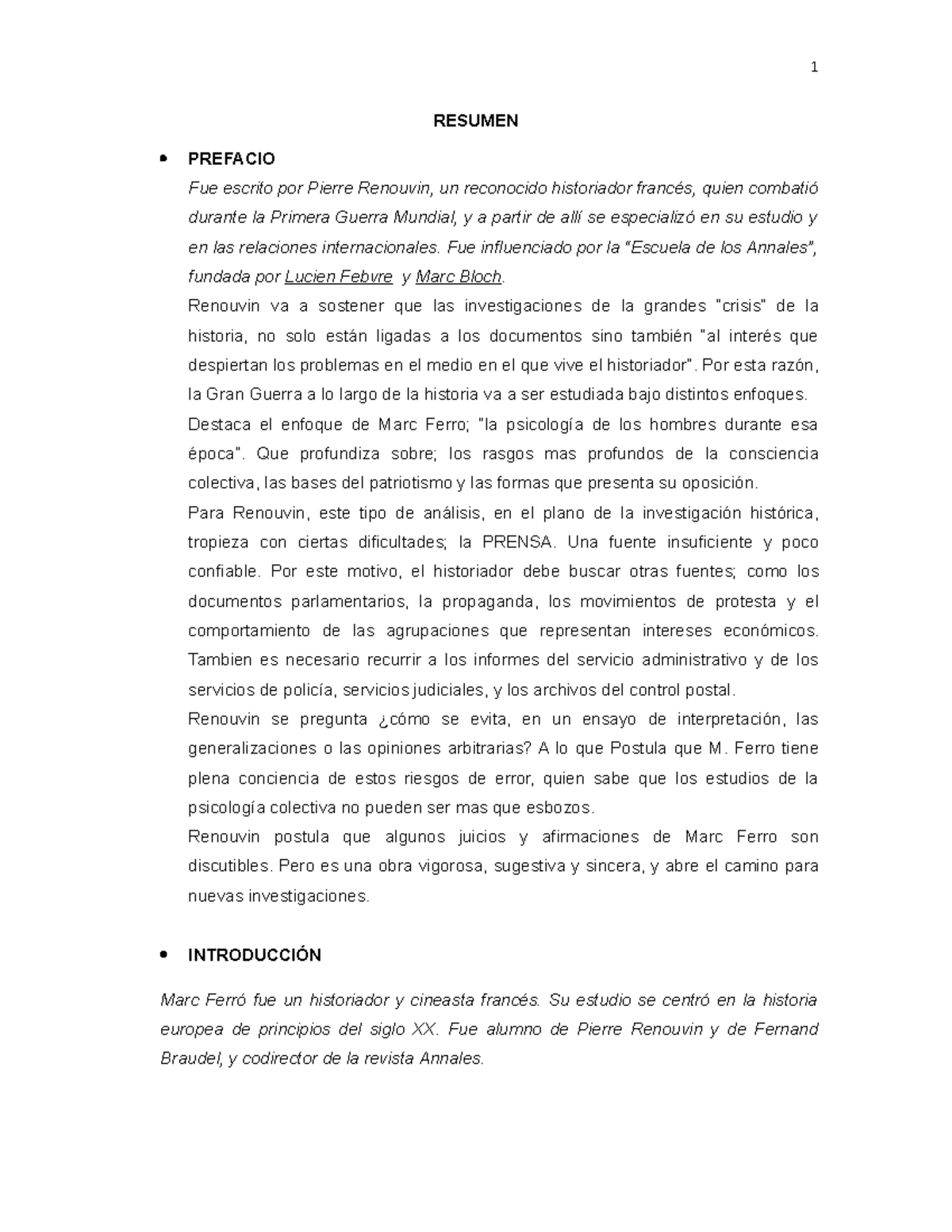 Resumen Ferro, Marc LEO - RESUMEN PREFACIO Fue escrito por Pierre ...