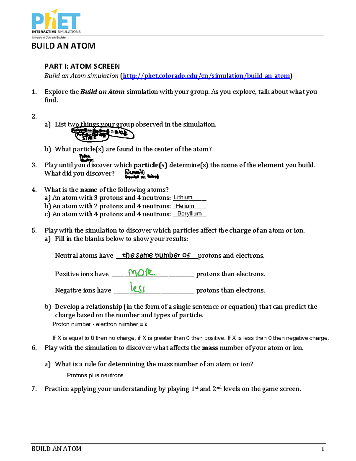 Build An Atom Guided Inquiry - BUILD AN ATOM PART I: ATOM SCREEN Build an Atom simulation - Studocu