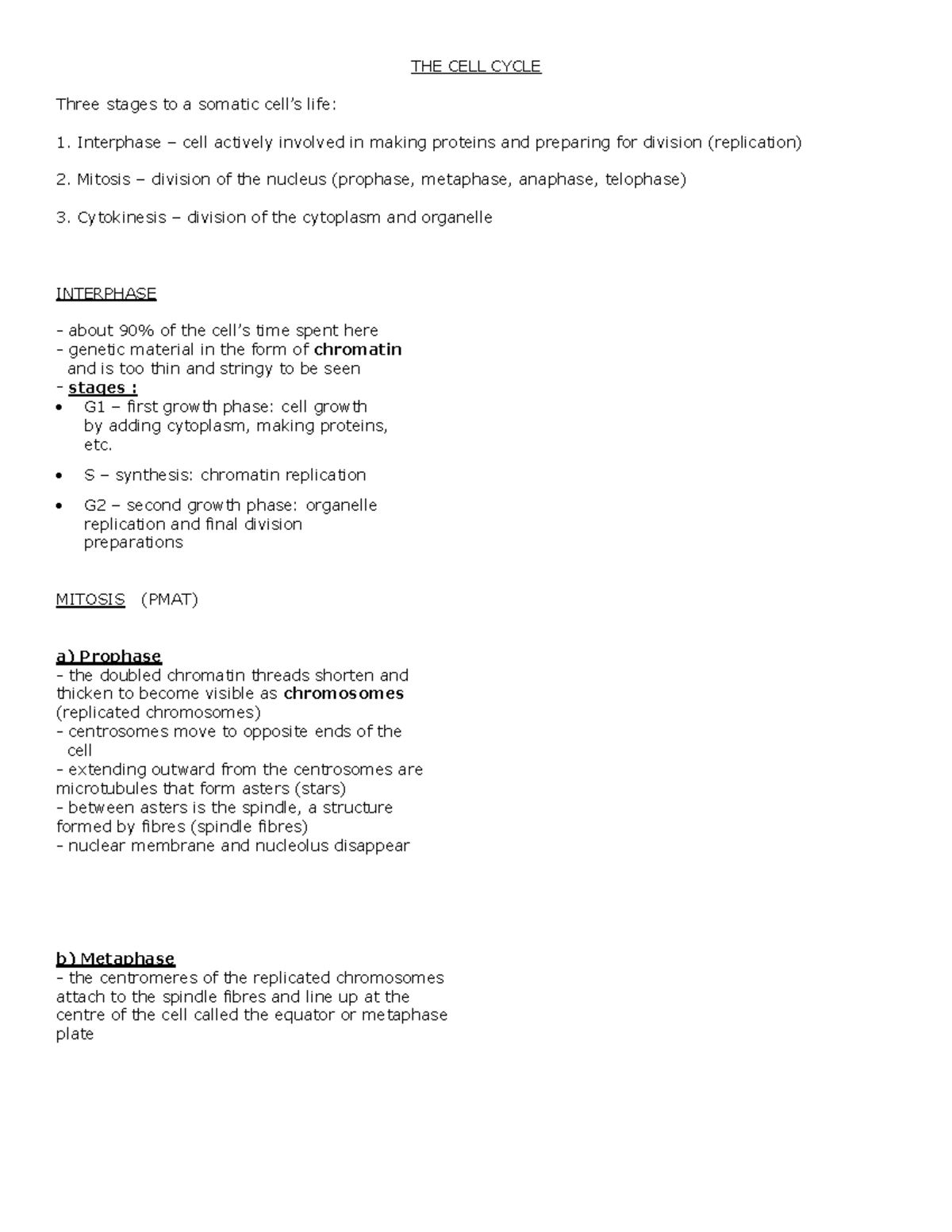 4 - cell cycle and mitosis NOTE - THE CELL CYCLE Three stages to a ...