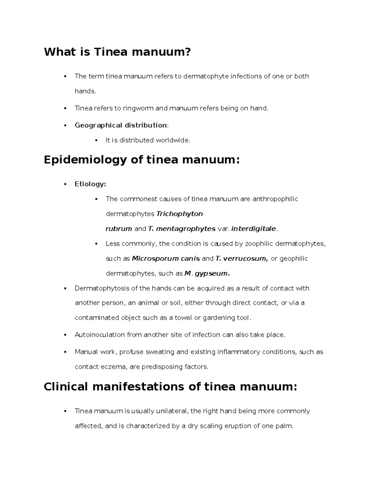 Biology Science 183 - What is Tinea manuum? The term tinea manuum ...