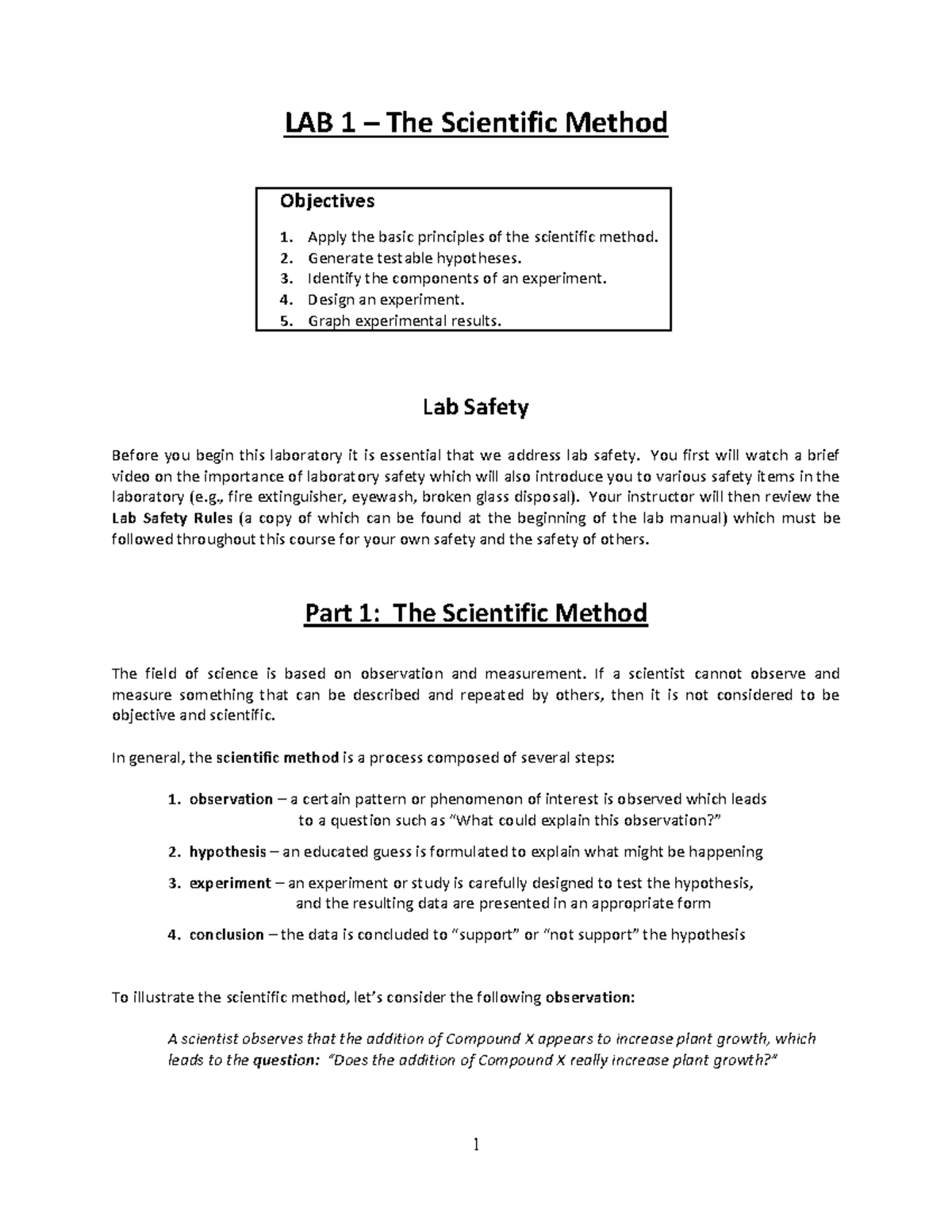 Bio3 Lab1 - Scientific Method-6e - LAB 1 – The Scientific Method Objectives 1. Apply the basic ...