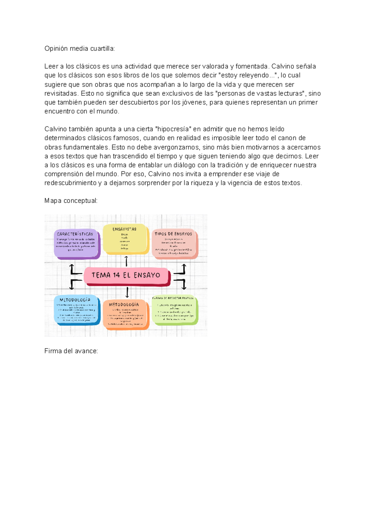 Actividad 13 - Opinión media cuartilla: Leer a los clásicos es una ...