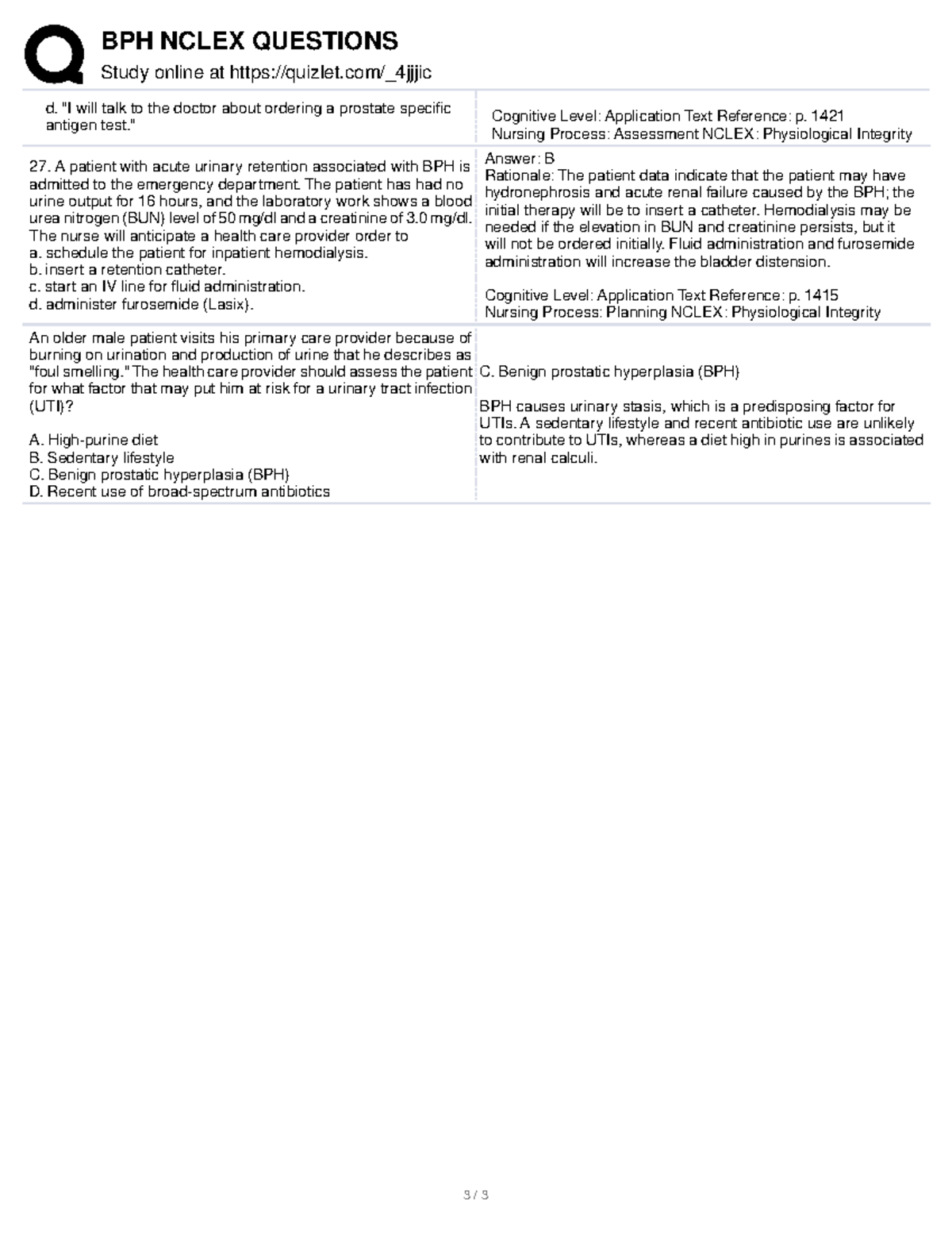 NCM 112 RLE Finals 11 15 - BPH NCLEX QUESTIONS Study online at quizlet ...