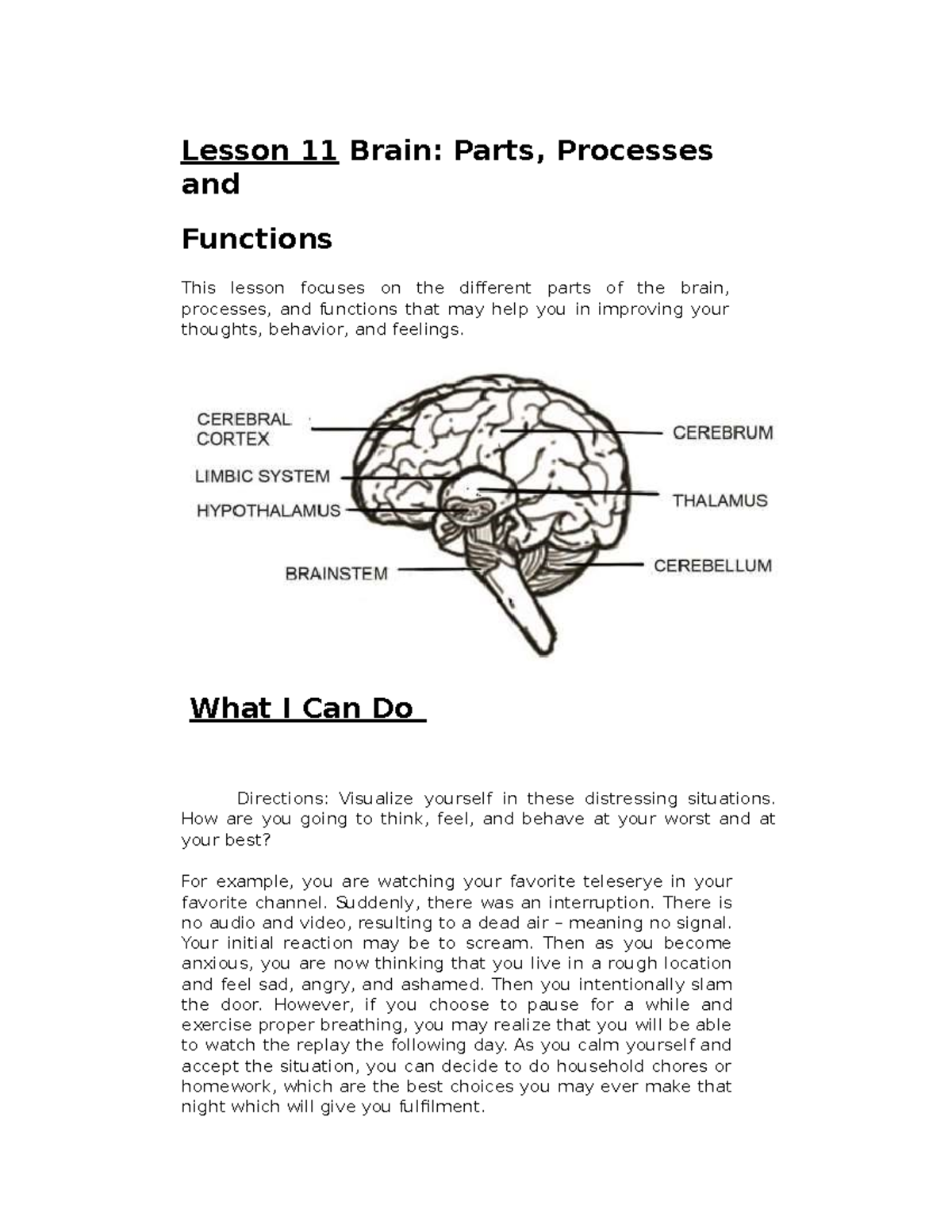 Perdev-week-9 - module - Lesson 11 Brain: Parts, Processes and ...