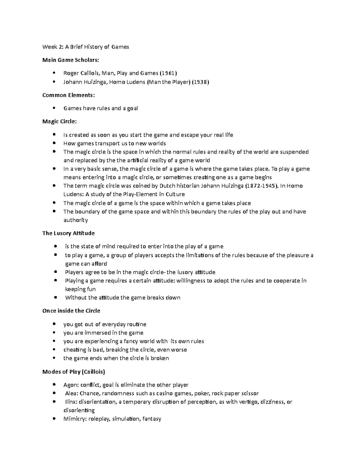 Lec 2 - Lecture notes 2 - Week 2: A Brief History of Games Main Game ...