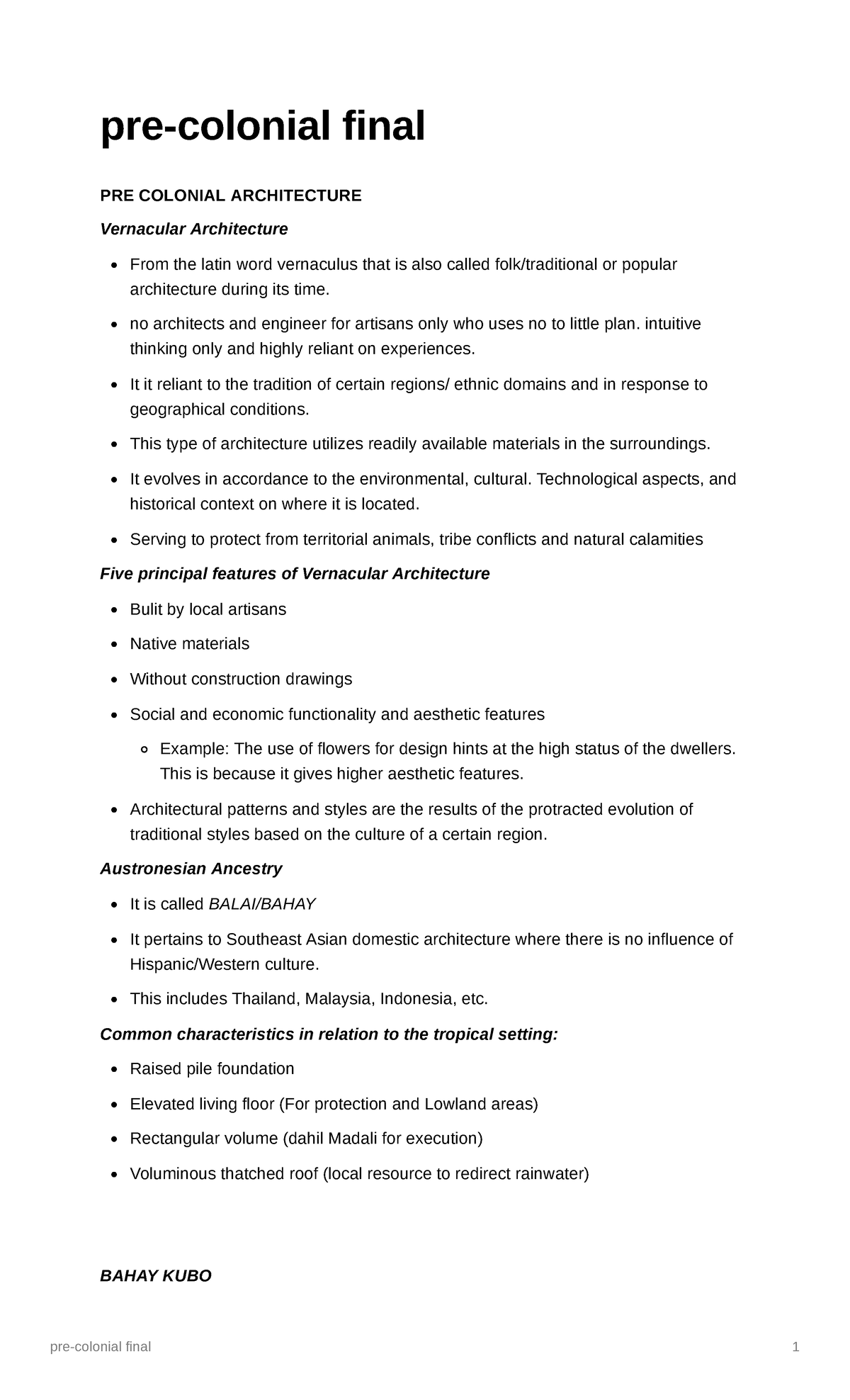 Pre-colonial final - hwr - pre-colonial final PRE COLONIAL ARCHITECTURE ...