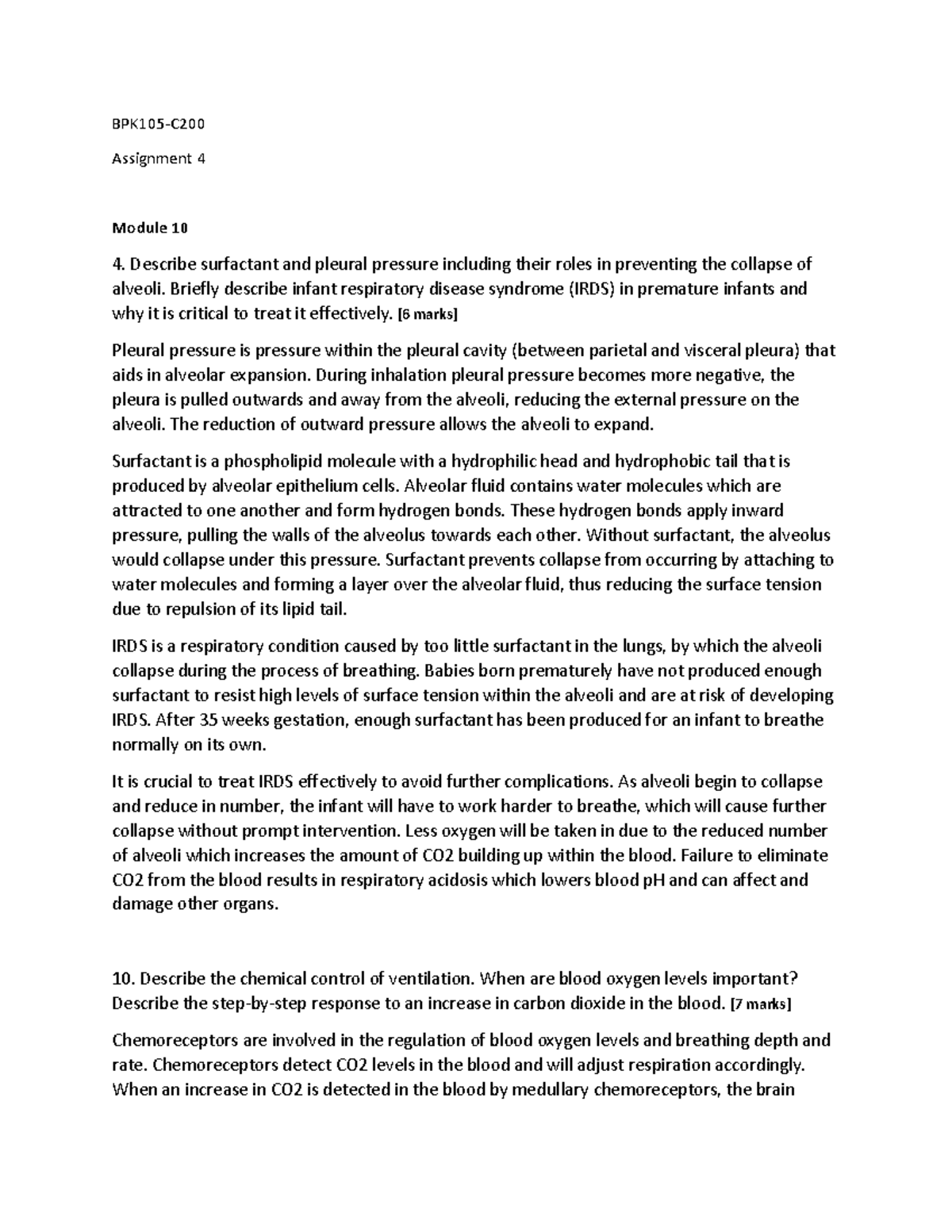Assignment 4 - BPK105-C Assignment 4 Module 10 4. Describe surfactant ...